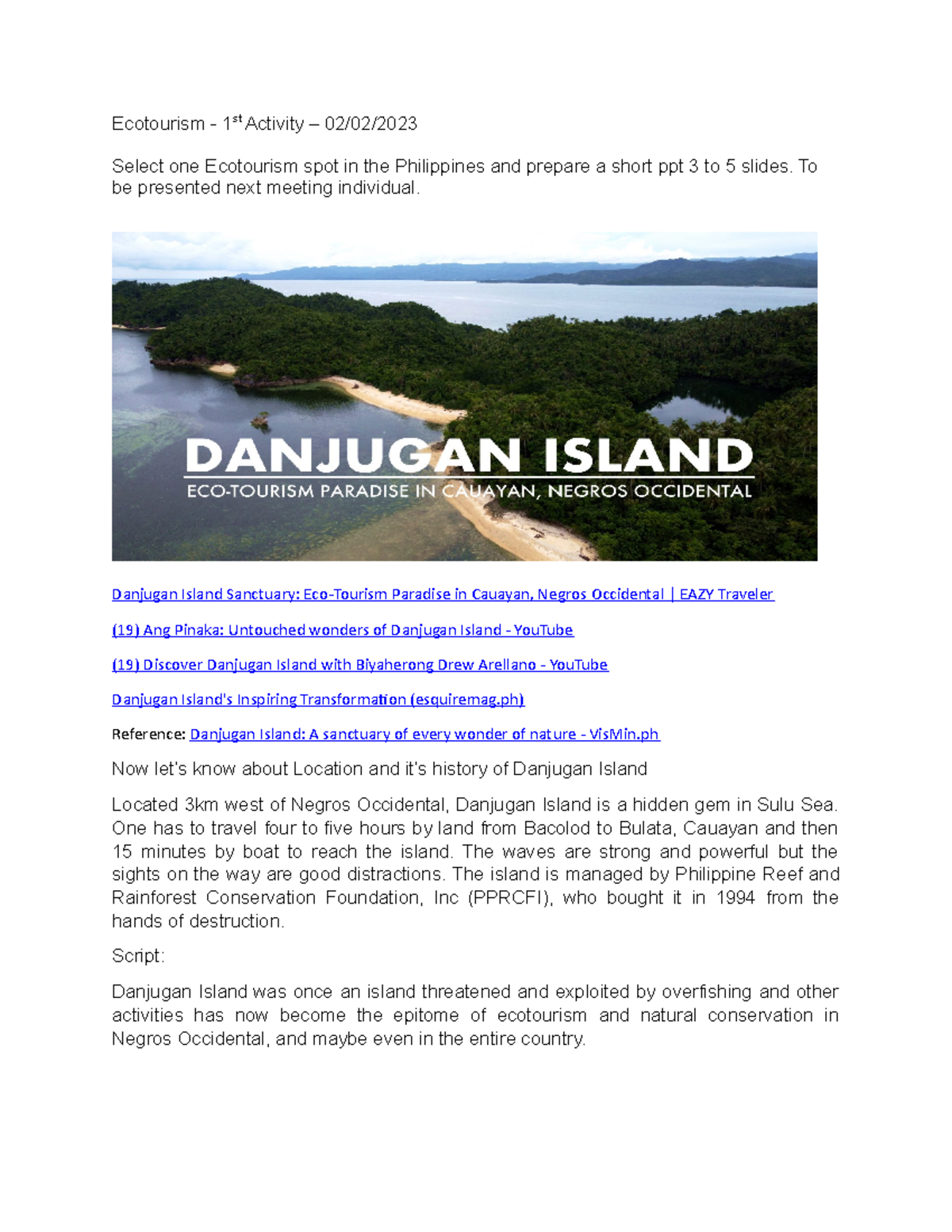 Ecotourism of Danjugan Island - Ecotourism - 1st Activity – 02/02 ...