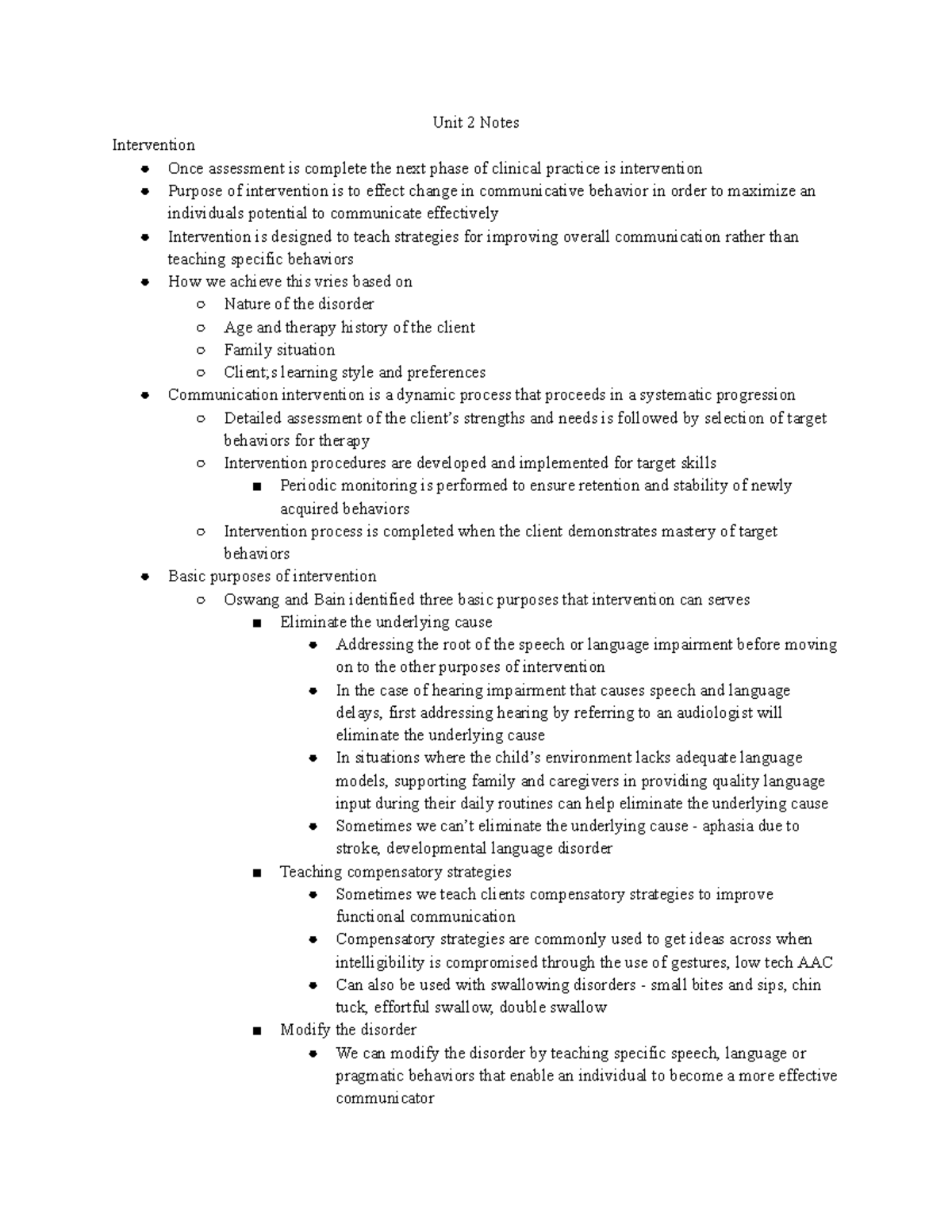 441 Unit 2 Notes - Unit 2 Notes Intervention Once assessment is ...