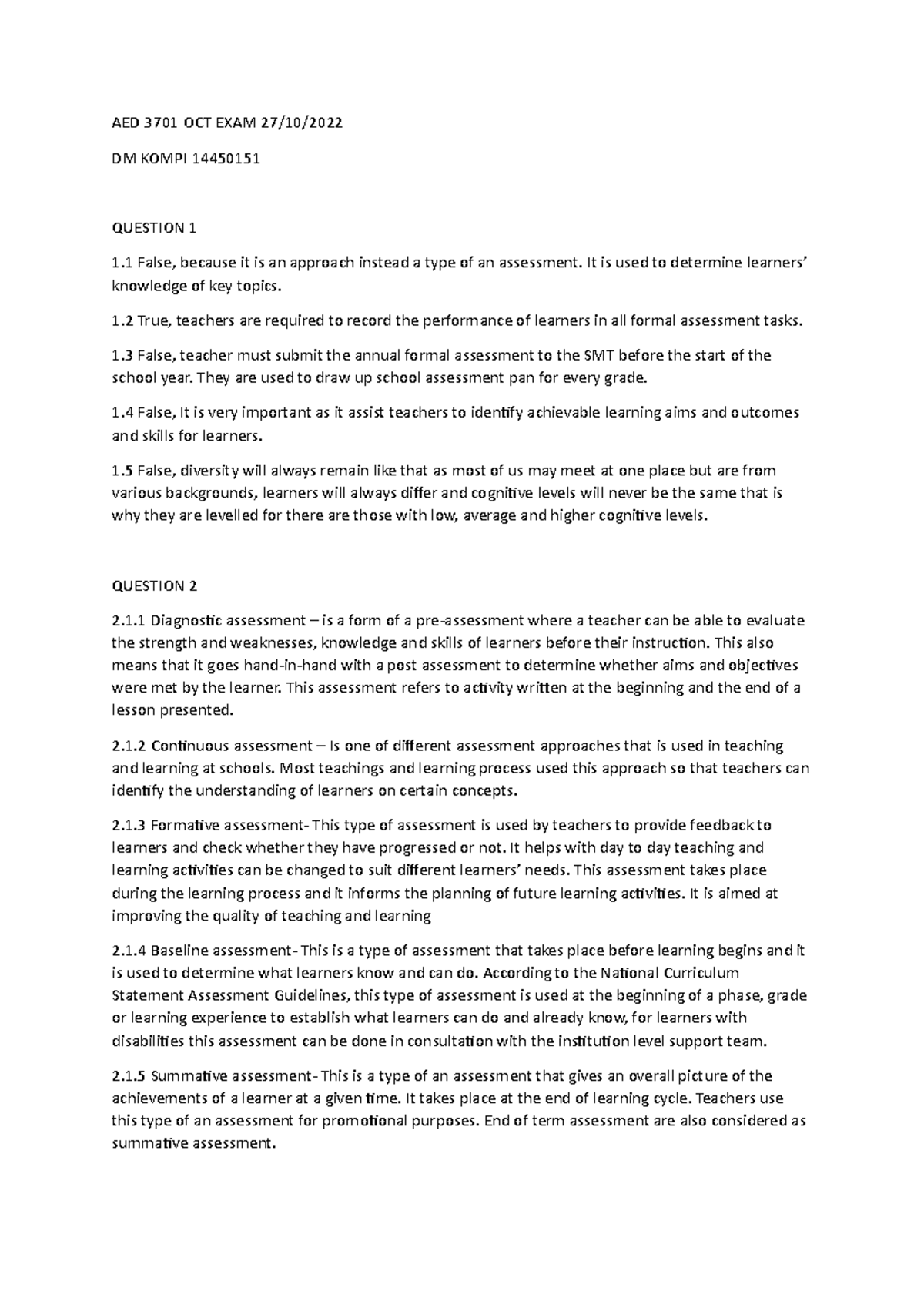 AED 3701 OCT EXAM 27 - AED 3701 OCT EXAM 27/10/ DM KOMPI 14450151 ...