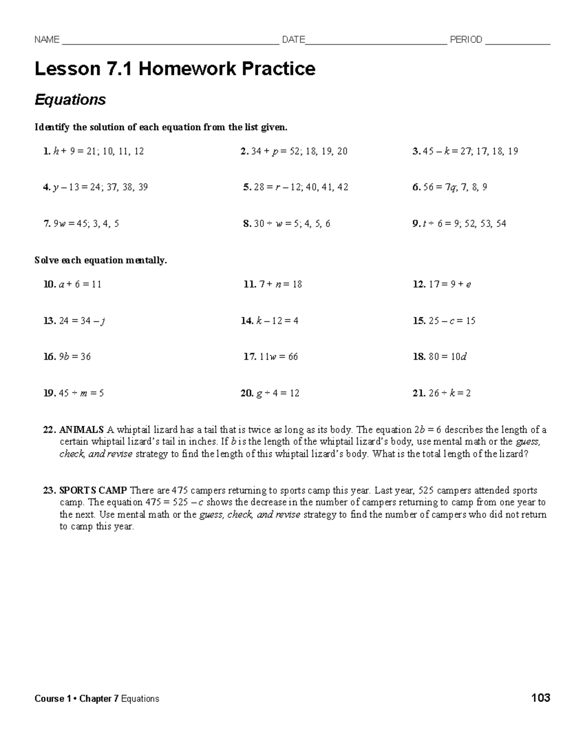 8th grade Common Core math curriculum lesson 7.1 - NAME - Studocu