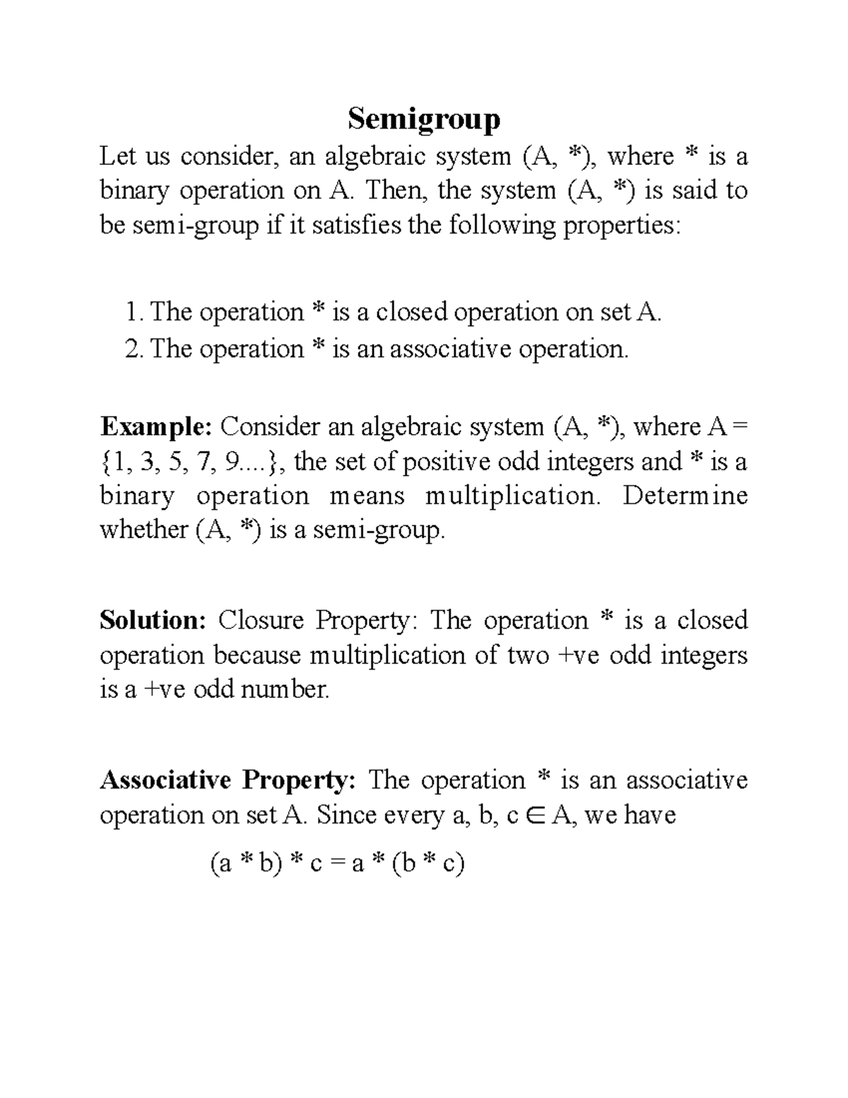 Group theory - Notes for Examinations - Semigroup Let us consider, an ...