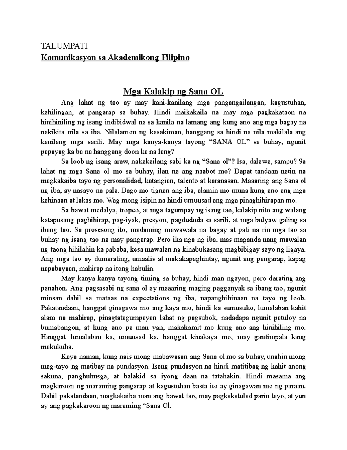 Talumpati (Finals) - Final requirement for Komunikasyon sa Akademikong ...
