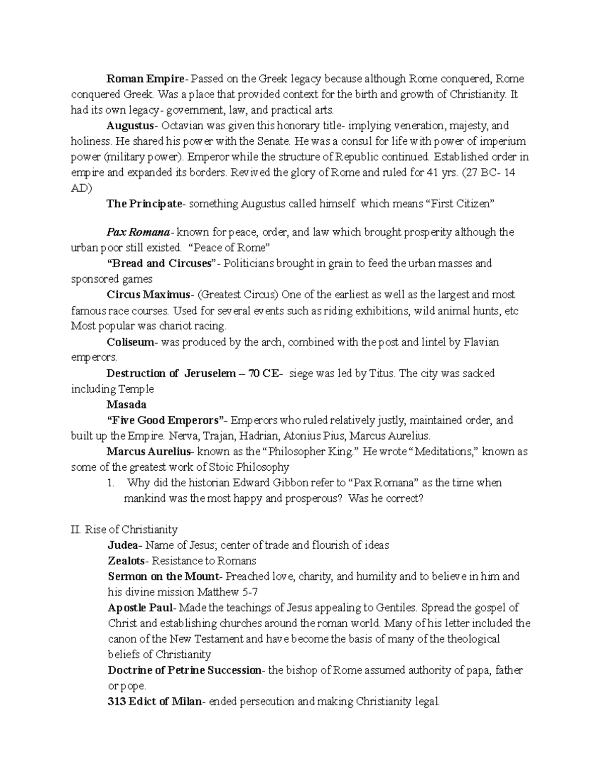 Western Civ semester Study guide - Roman Empire- Passed on the Greek ...