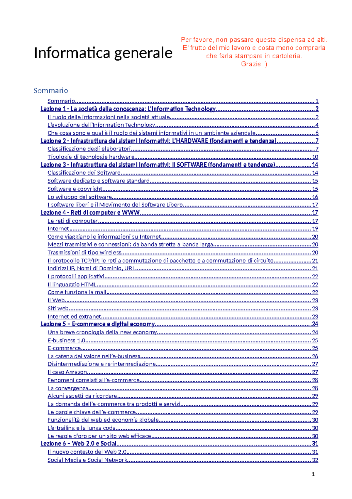 Dispensa Informatica Generale-convertito - Informatica generale Per favore, non passare questa ...