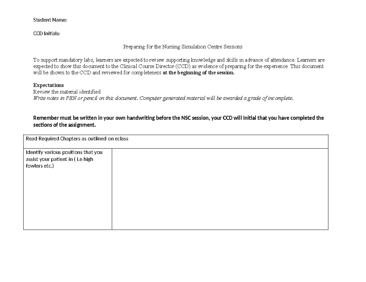 NSC Prep Week 4 SV - Lab prep document - Student Name: CCD Initials ...