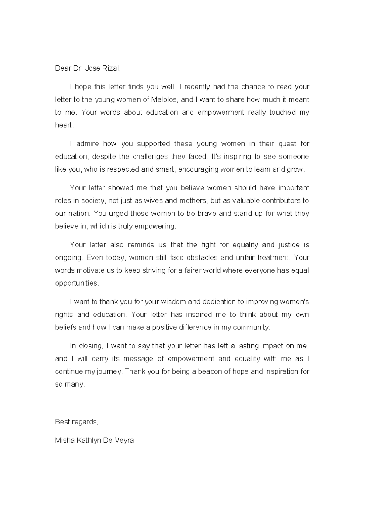 Dear Dr. Jose R-WPS Office - Dear Dr. Jose Rizal, I hope this letter ...