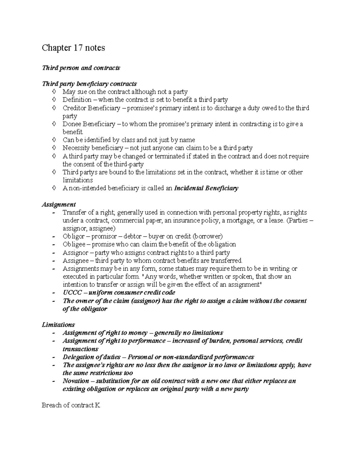 Chapter 17 notes - Third person and contracts - Chapter 17 notes Third ...