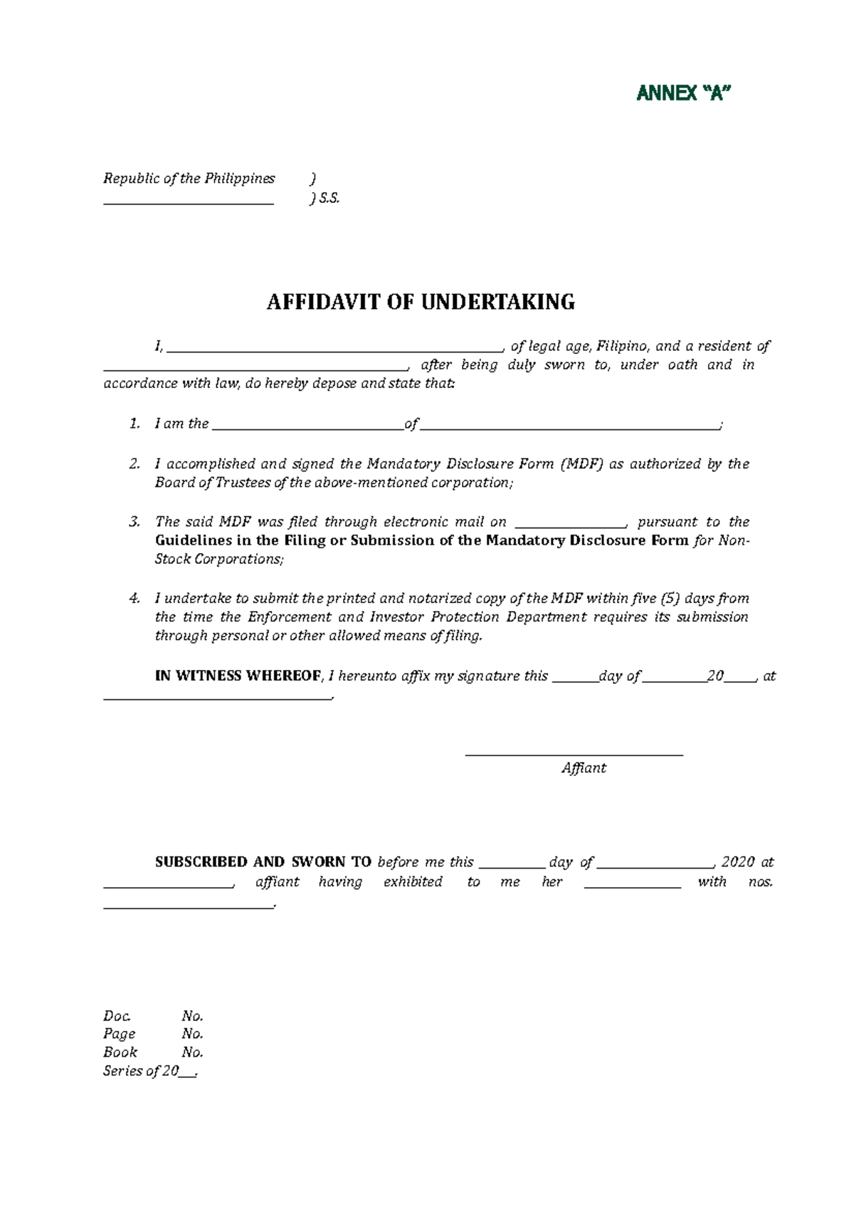 2020AML FORM Annex-A - asd - ANNEX “A” Republic of the Philippines ...