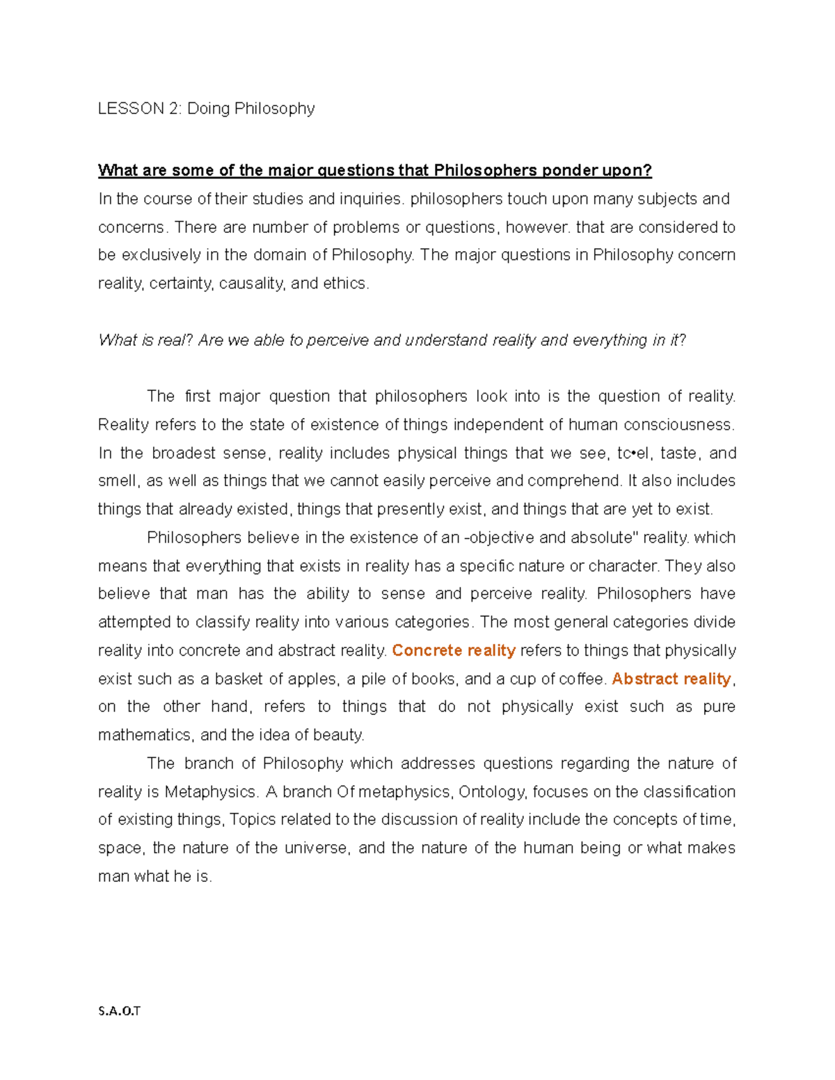 Philosophy - Concepts of reality, certainty, causality, and ethics ...