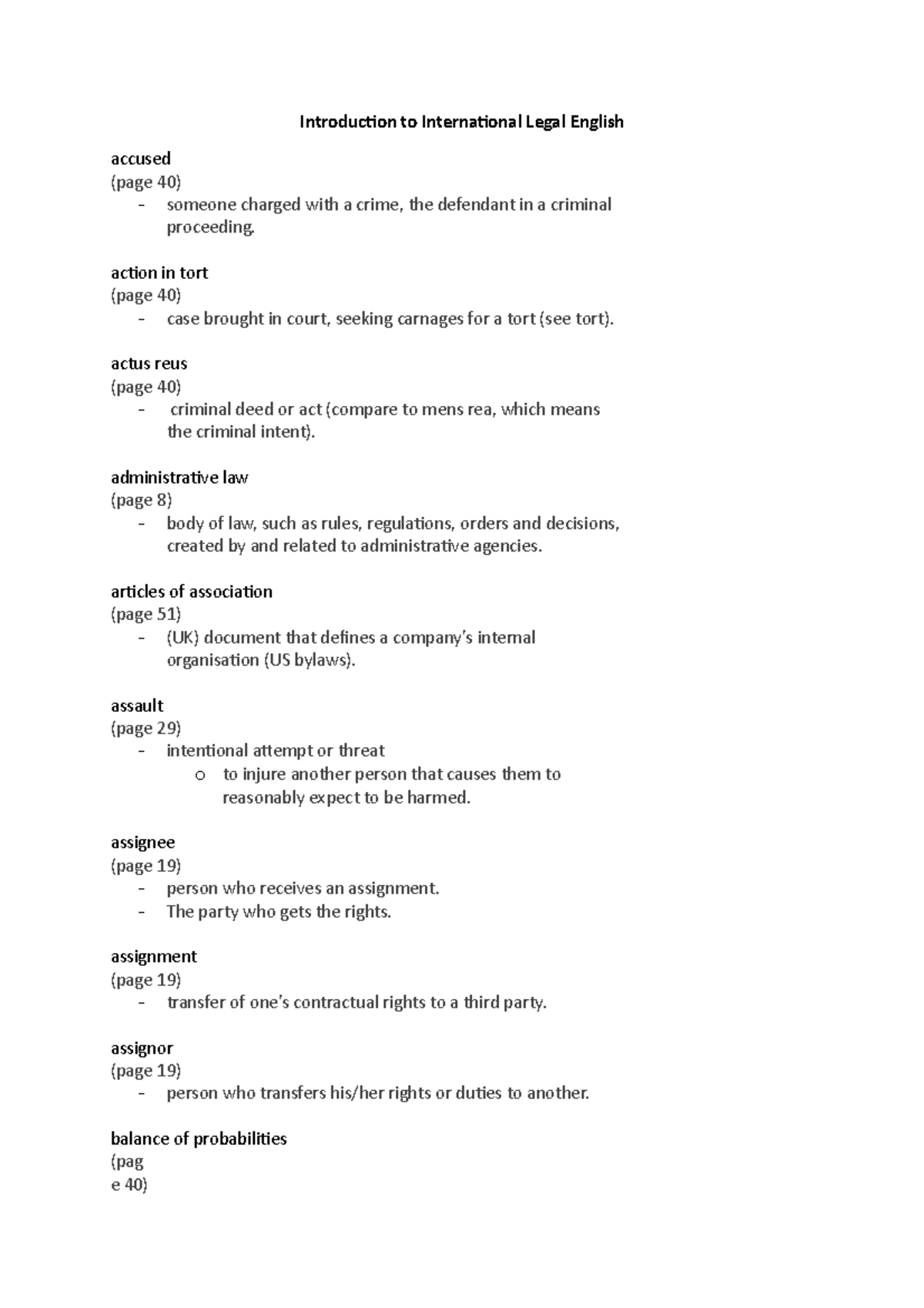 Introduction to International Legal English glossary - Introduction to ...