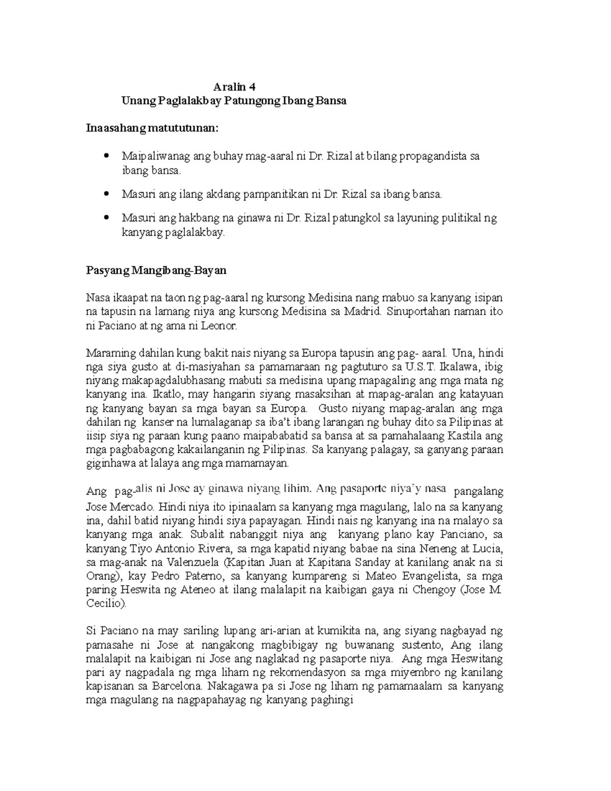 Kabanata 4 Rizal Life - Aralin 4 Unang Paglalakbay Patungong Ibang ...