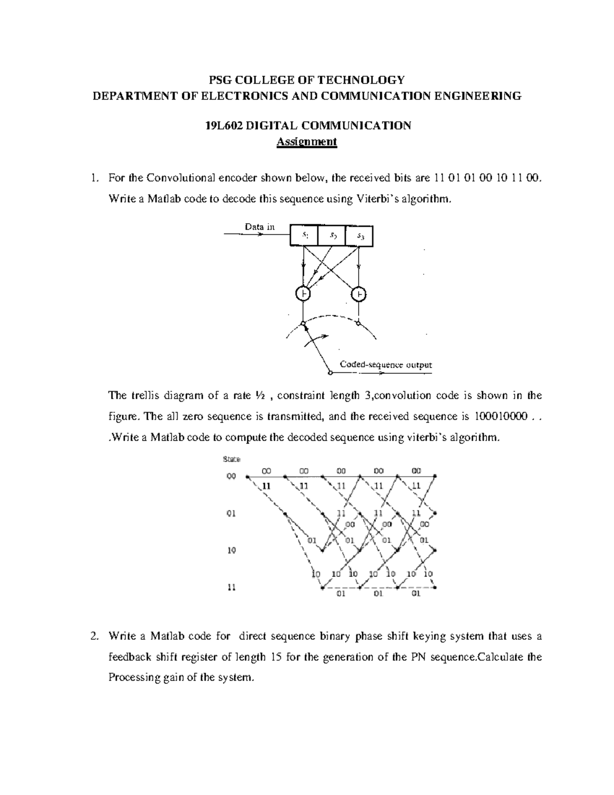 Assignment QP - PSG COLLEGE OF TECHNOLOGY DEPARTMENT OF ELECTRONICS AND ...