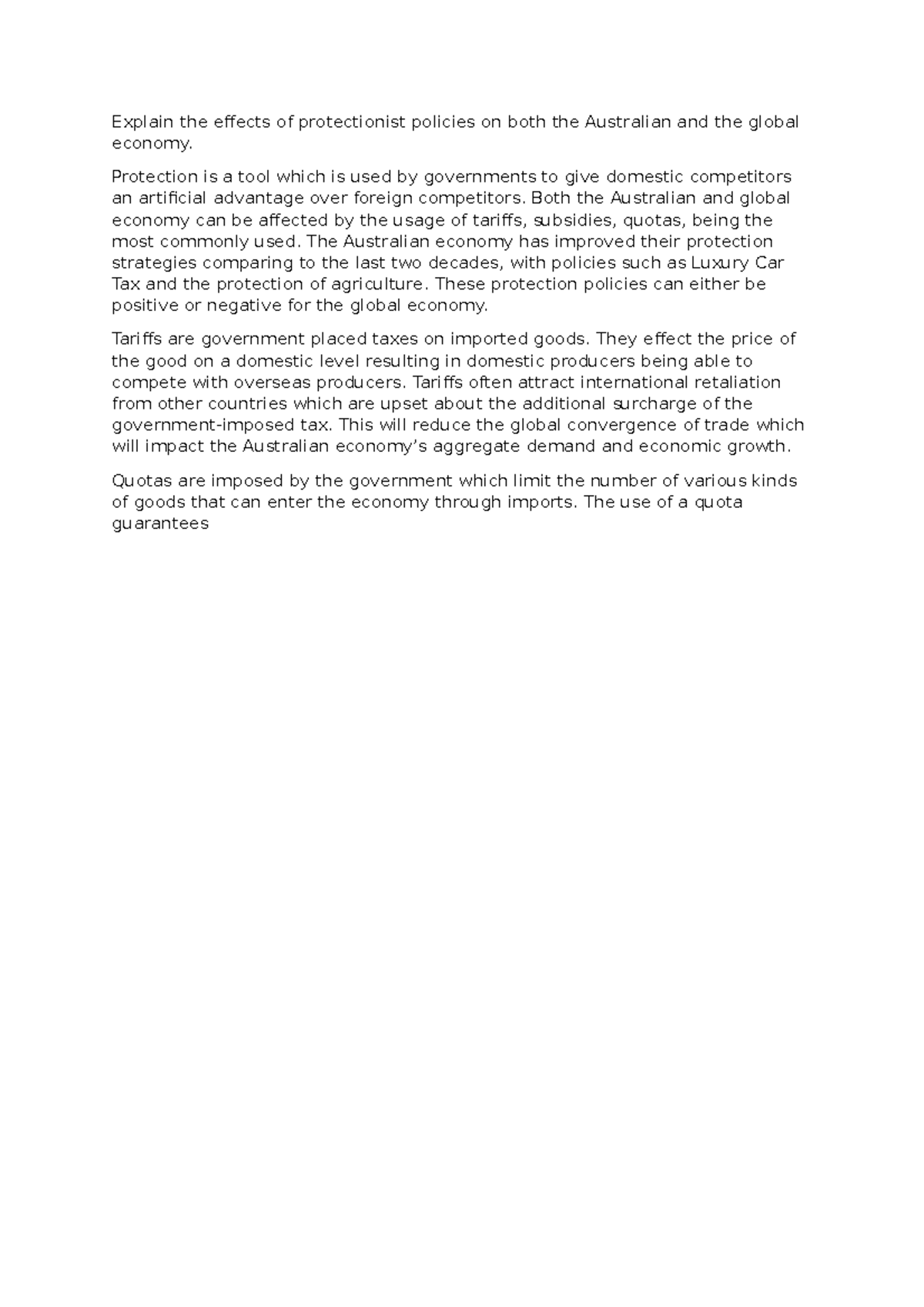 Protectionism Essay - Explain the effects of protectionist policies on ...