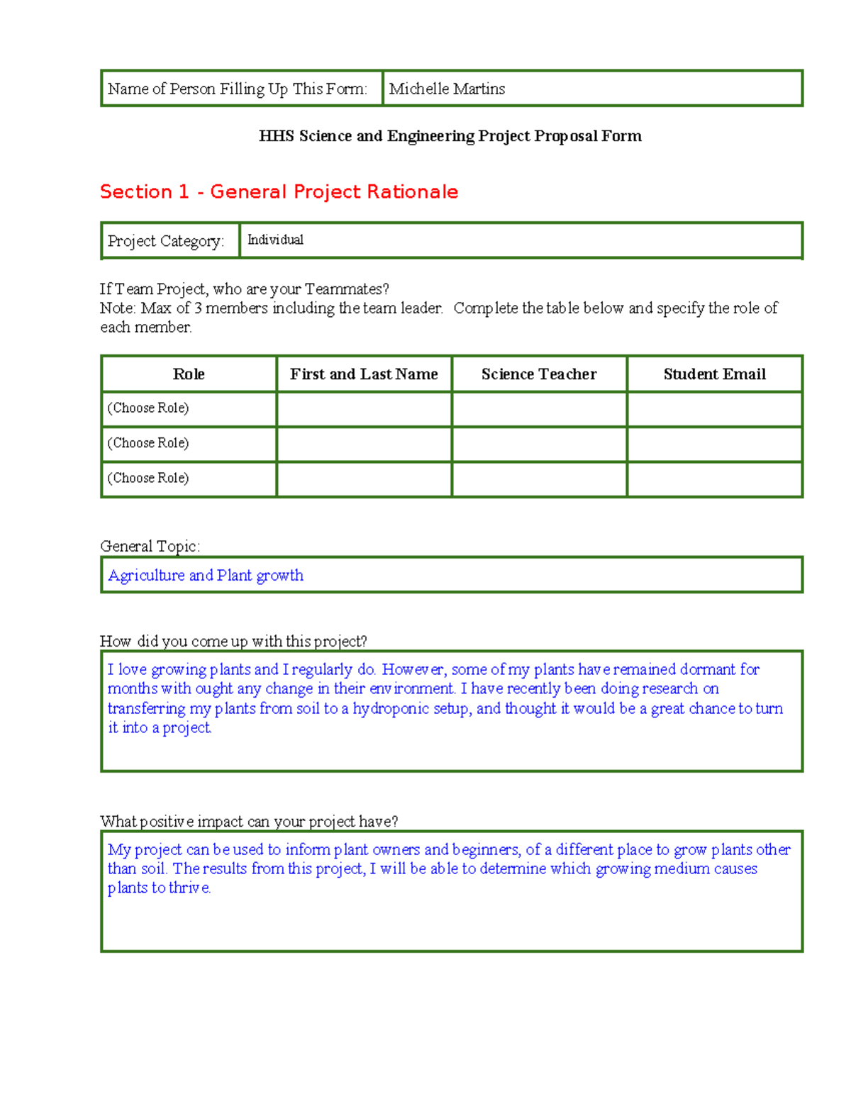 SEF Project Proposal Form - HHS Science and Engineering Project ...