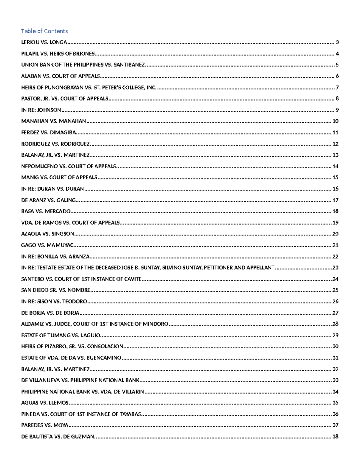 Case Digests Part III - Notes - Table of Contents LERIOU VS. - Studocu