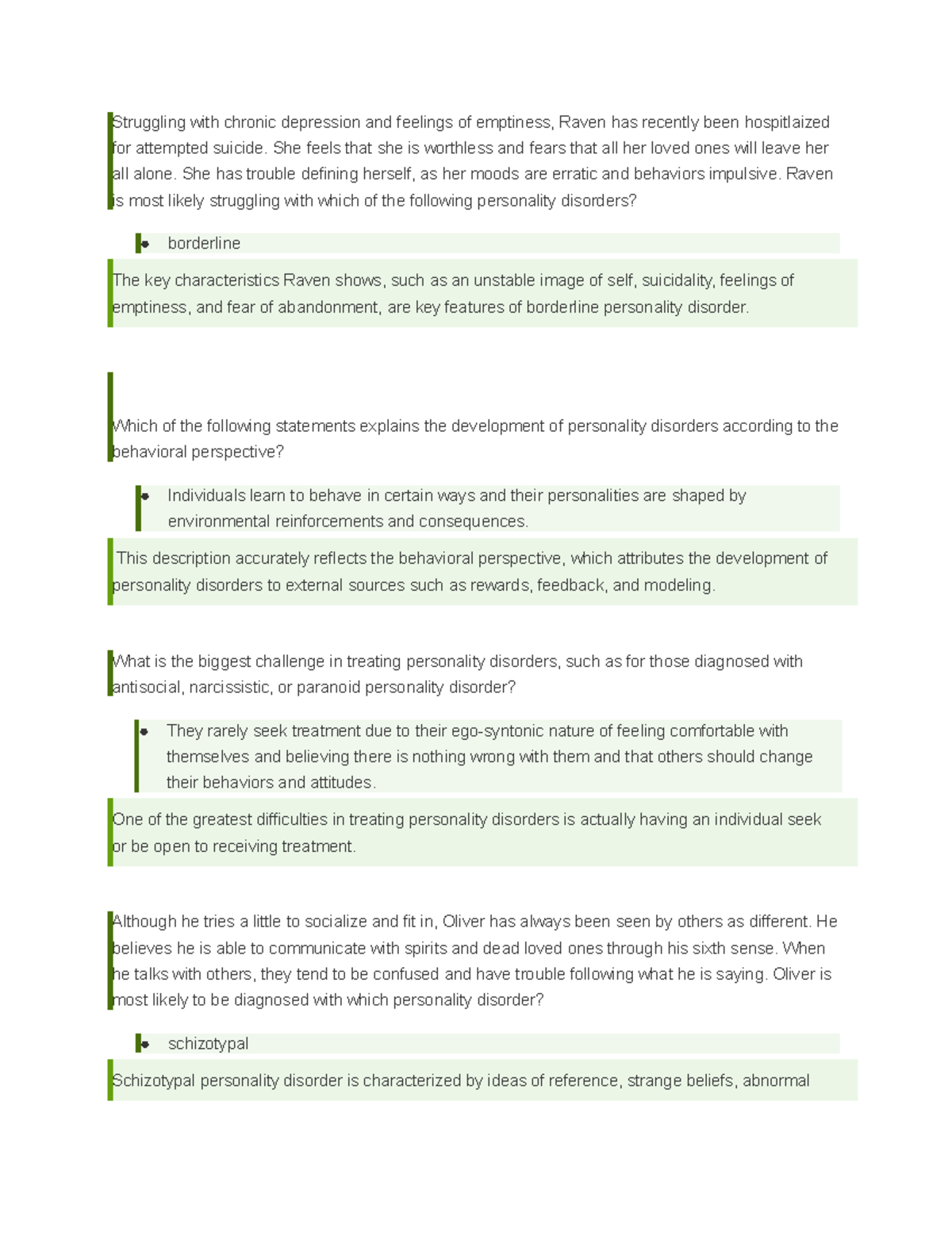 Pd self check D - Personality disorders module Study Plan notes and ...