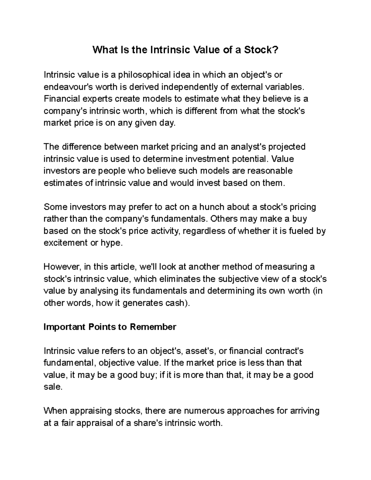 What Is the Intrinsic Value of a Stock - What Is the Intrinsic Value of ...