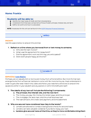 - 6.1 Interactive: Credit Clash - 6 INTERACTIVE: Credit Clash NAME 11/6 ...