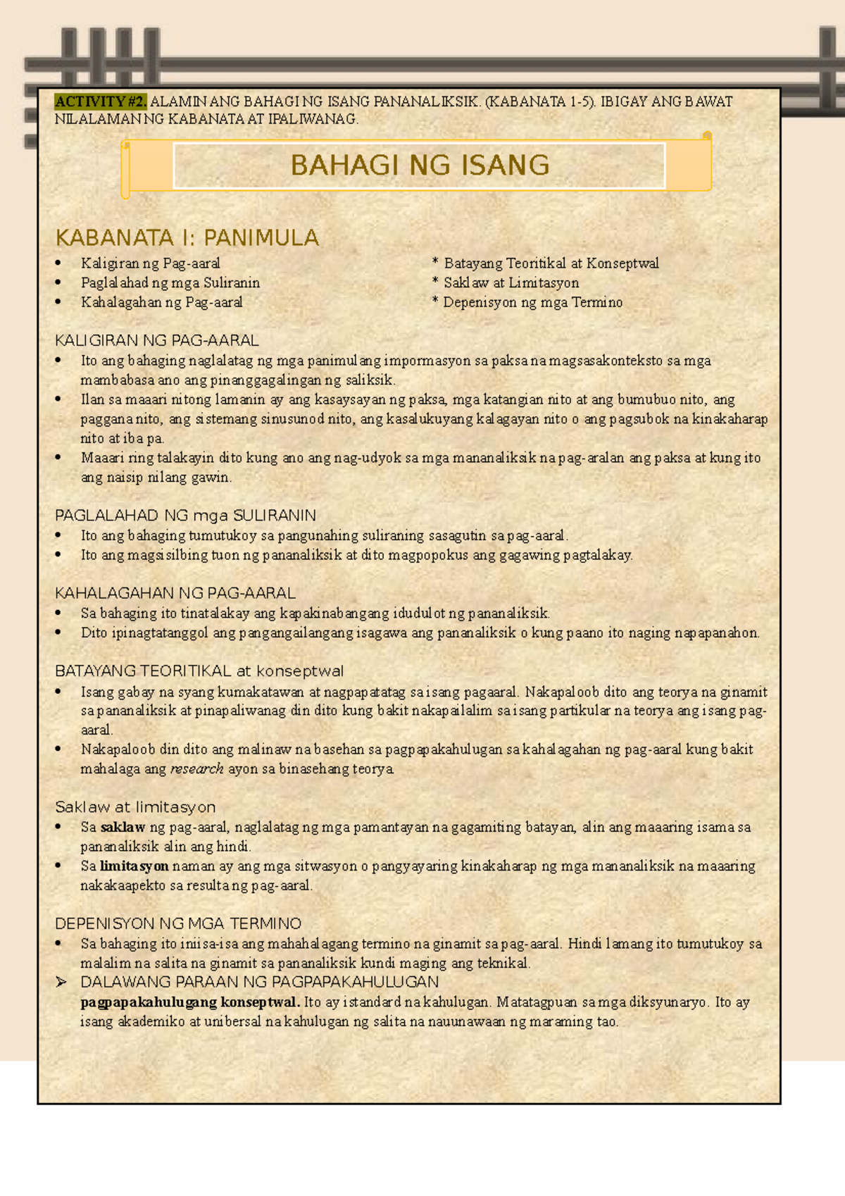 Filipino 3 Activity # 2 - don't plagiarize, and don't forget to ...