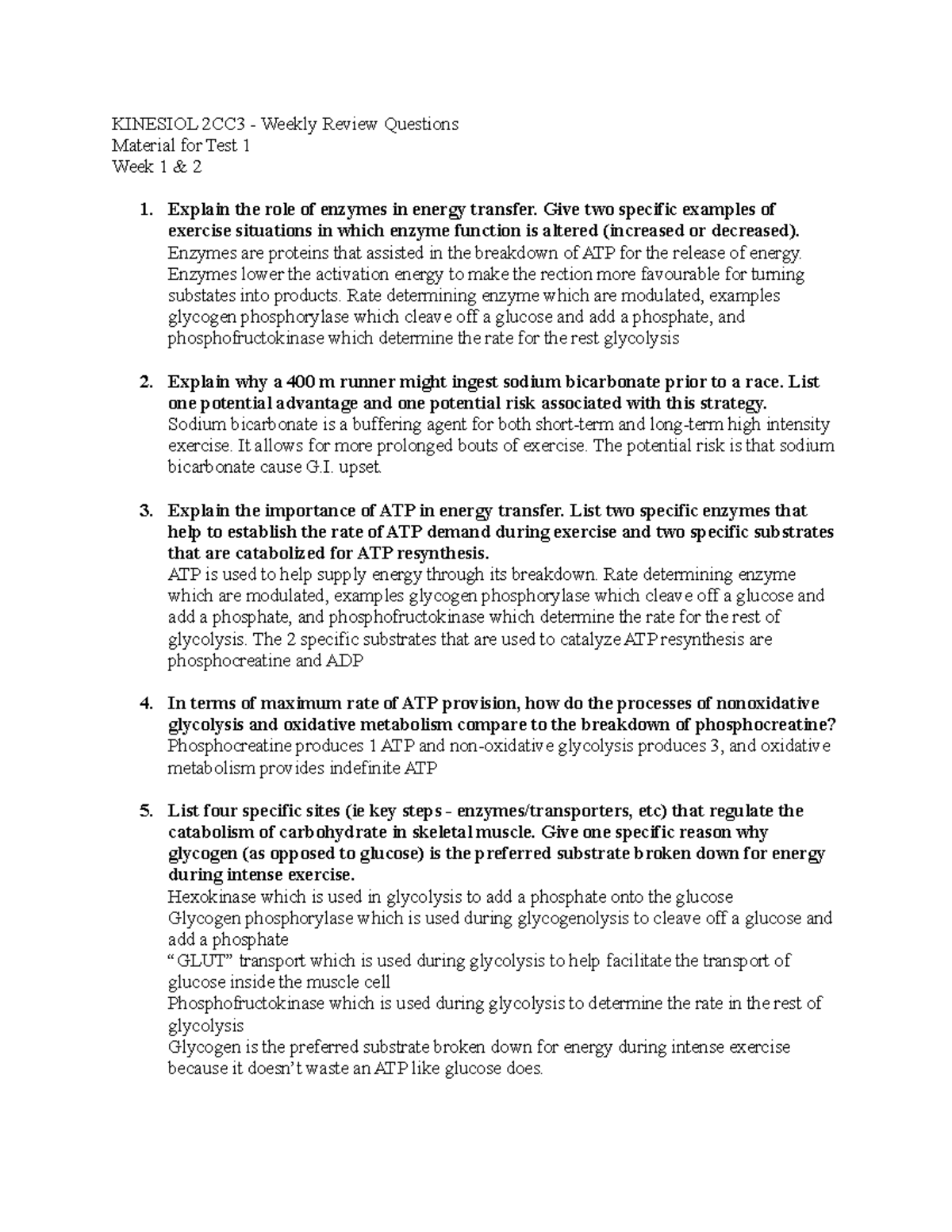 Practice Questions - Lecture 1-4 - KINESIOL 2CC3 - Weekly Review ...