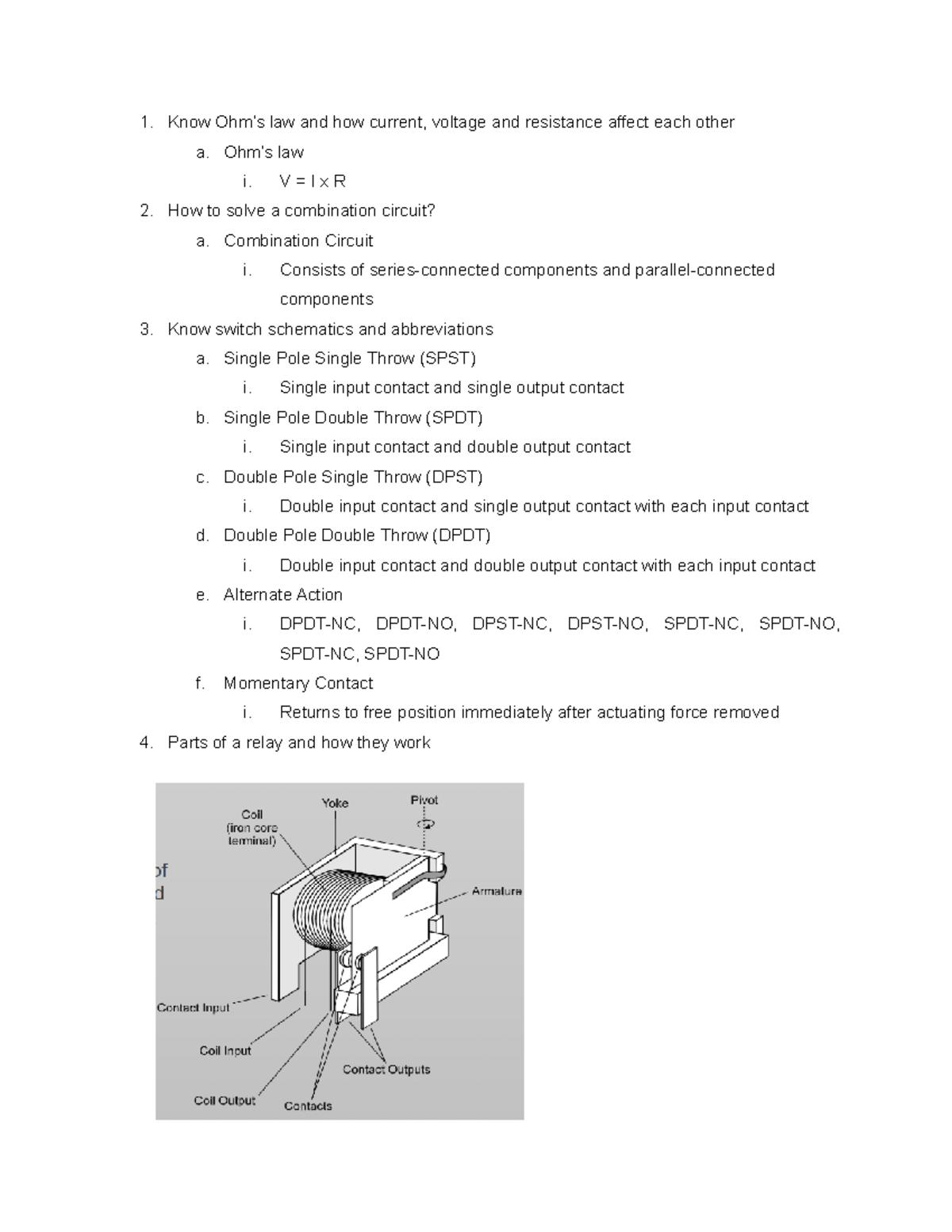ELEC-269 Final Review - Know Ohm’s law and how current, voltage and resistance affect each other ...