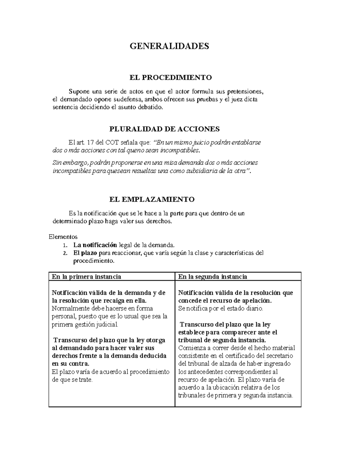 Generalidades - son apuntes - GENERALIDADES EL PROCEDIMIENTO Supone una ...