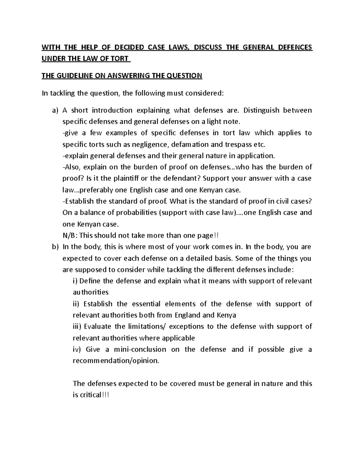 Defences in tort law - WITH THE HELP OF DECIDED CASE LAWS, DISCUSS THE ...