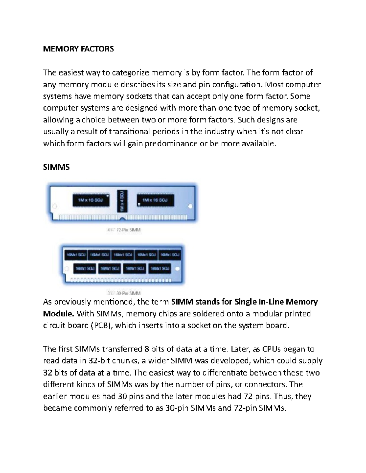 Memory Factors - Computer System Servicing Lectures - MEMORY FACTORS ...