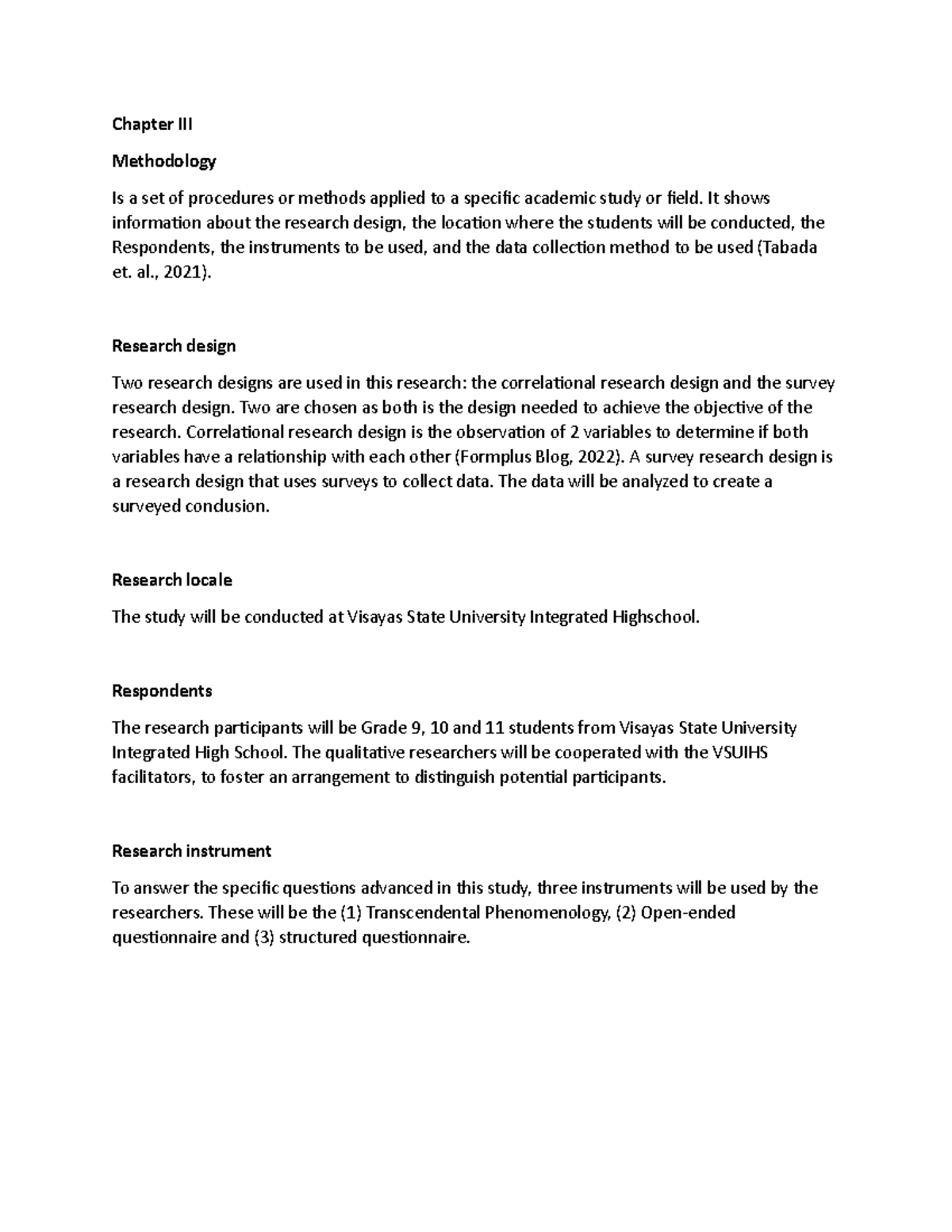 Chapter-III - unfinished study - Chapter III Methodology Is a set of ...