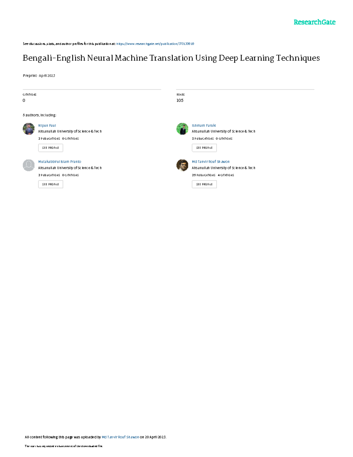 Bengali English Neural Machine Translation using Deep Learning ...