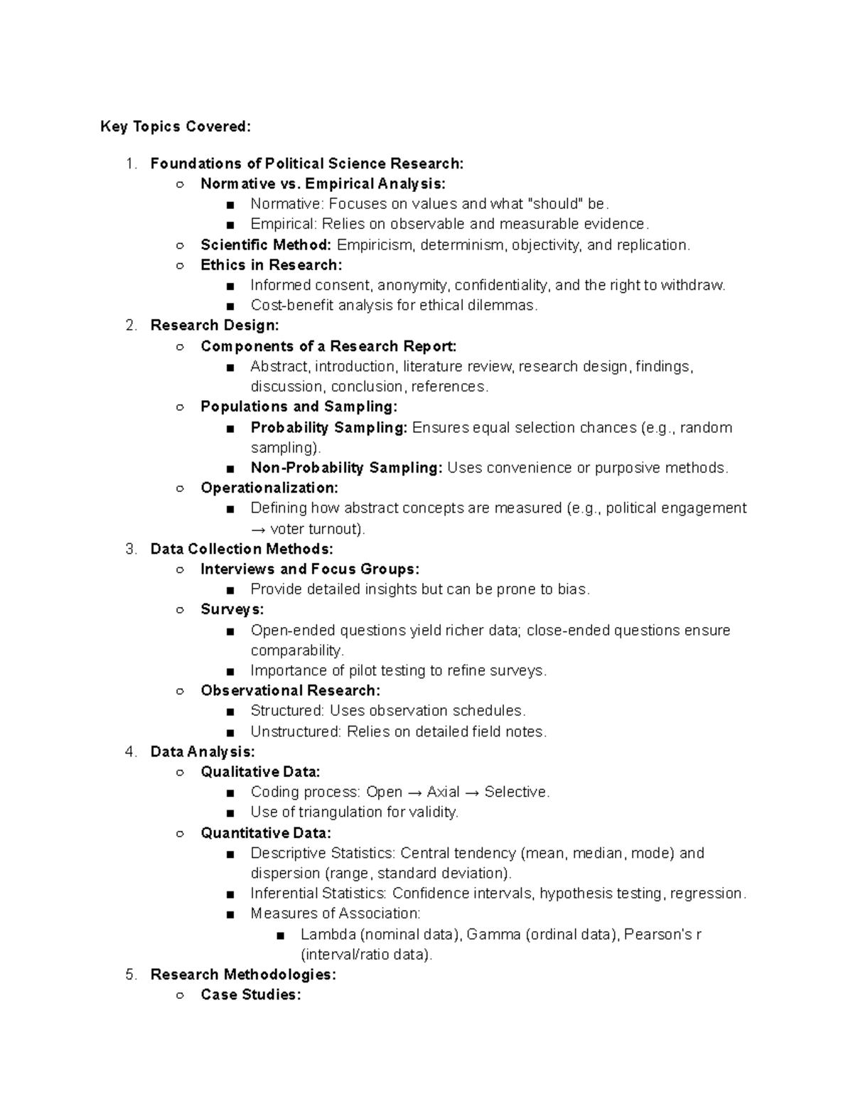 Review - Key Topics Covered: 1. Foundations of Political Science ...