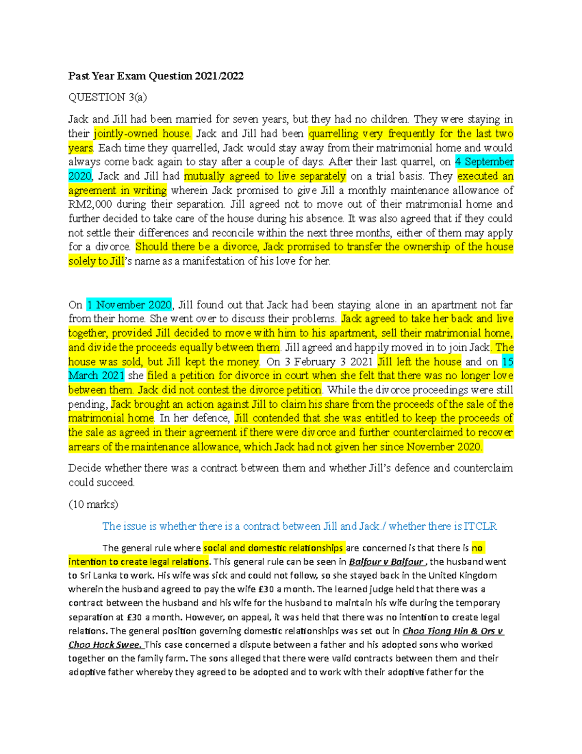 Contract Tutorial 8 Week 10 - Past Year Exam Question 2021/ QUESTION 3 ...