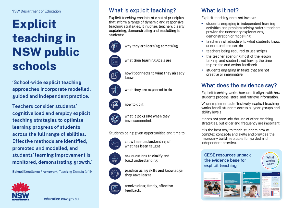 Explicit teaching in nsw public schools - NSW Department of Education ...