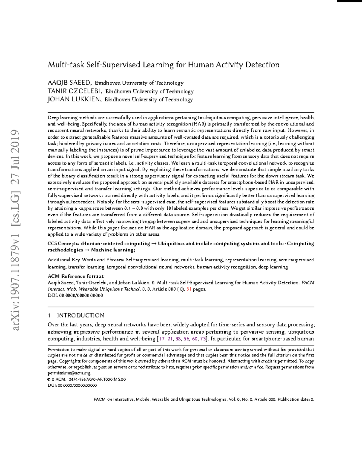Multi-task self-supervised learning for human activity detection - Multi-task Self-Supervised ...