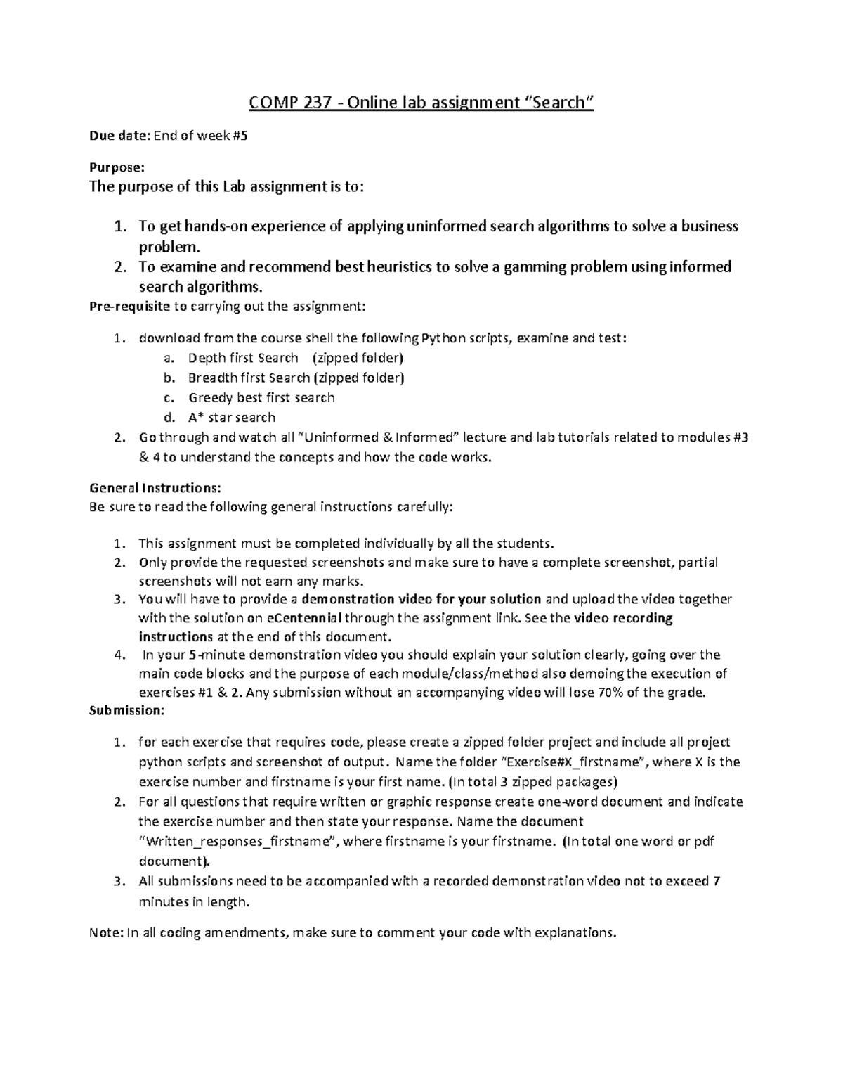 Assignment Search wdemo - COMP 237 - Online lab assignment