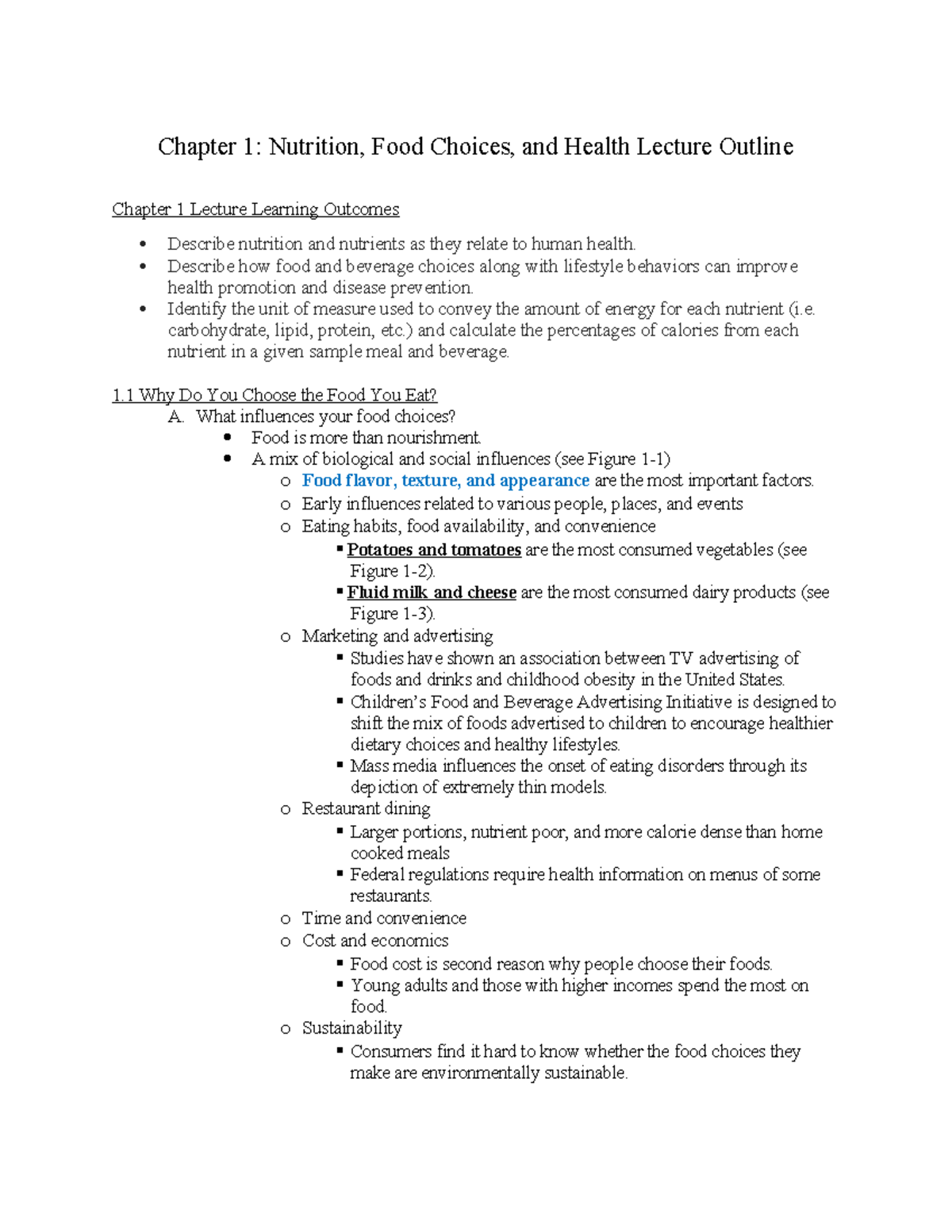 BIO 240 Chapter 1 Lecture Outline - Chapter 1: Nutrition, Food Choices, and Health Lecture ...