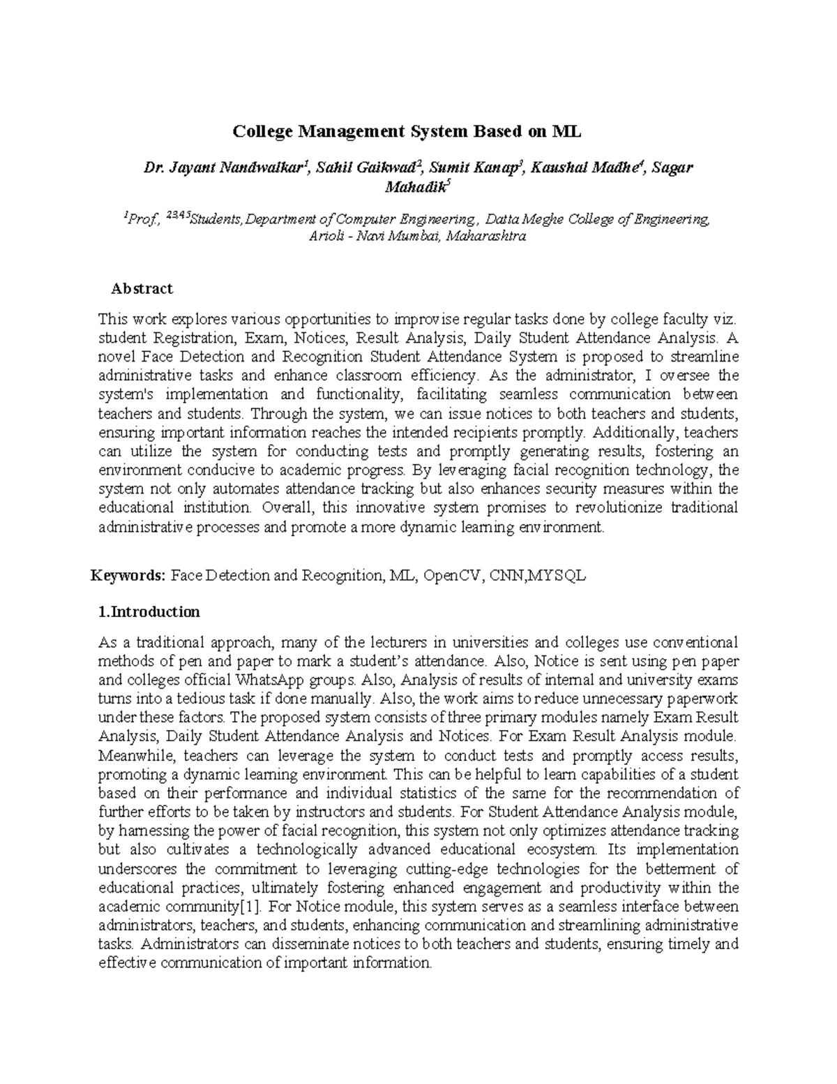 CMS Research paper - College Management System Based on ML Dr. Jayant ...