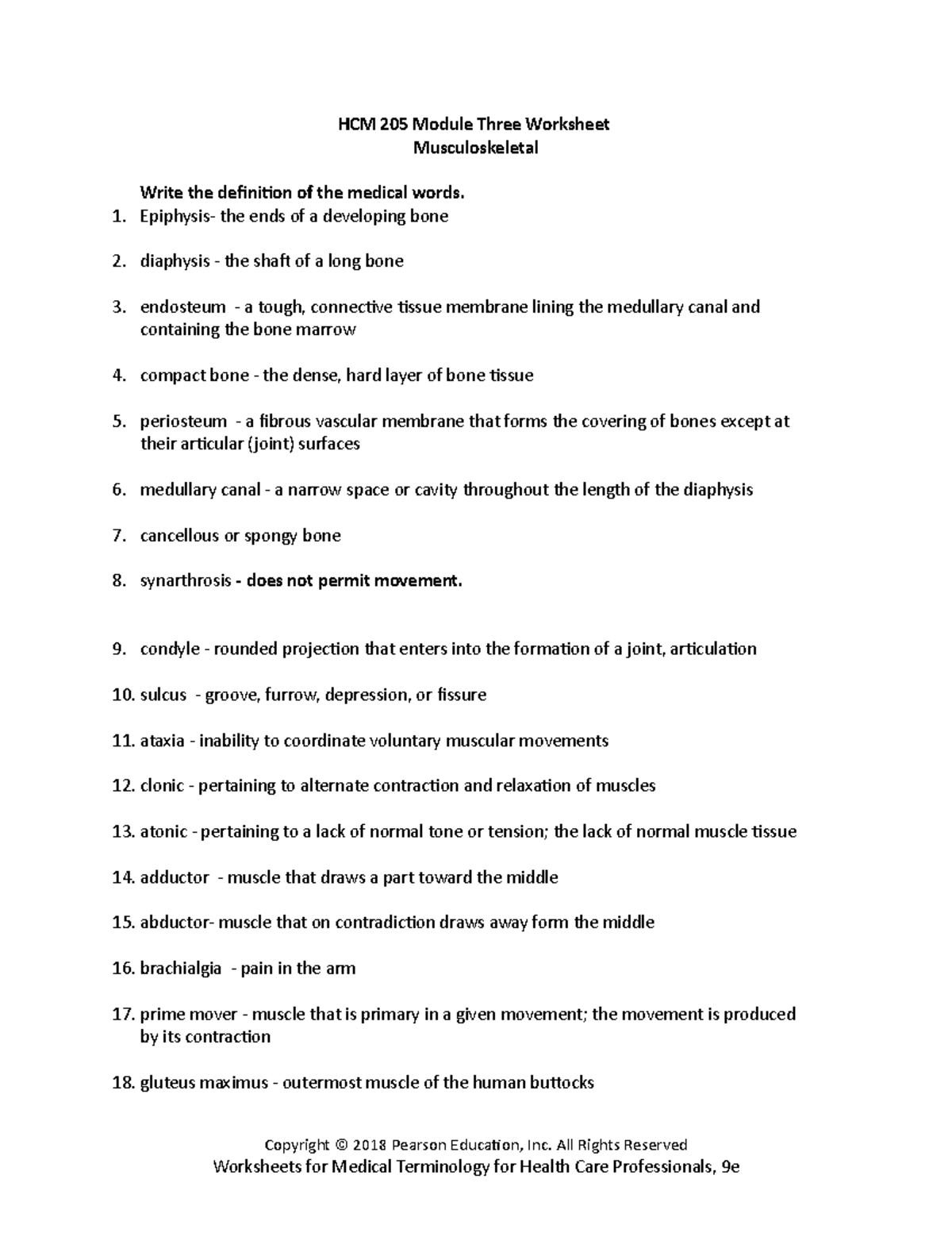 Musculoskeletal Medical Word Definitions - Studocu