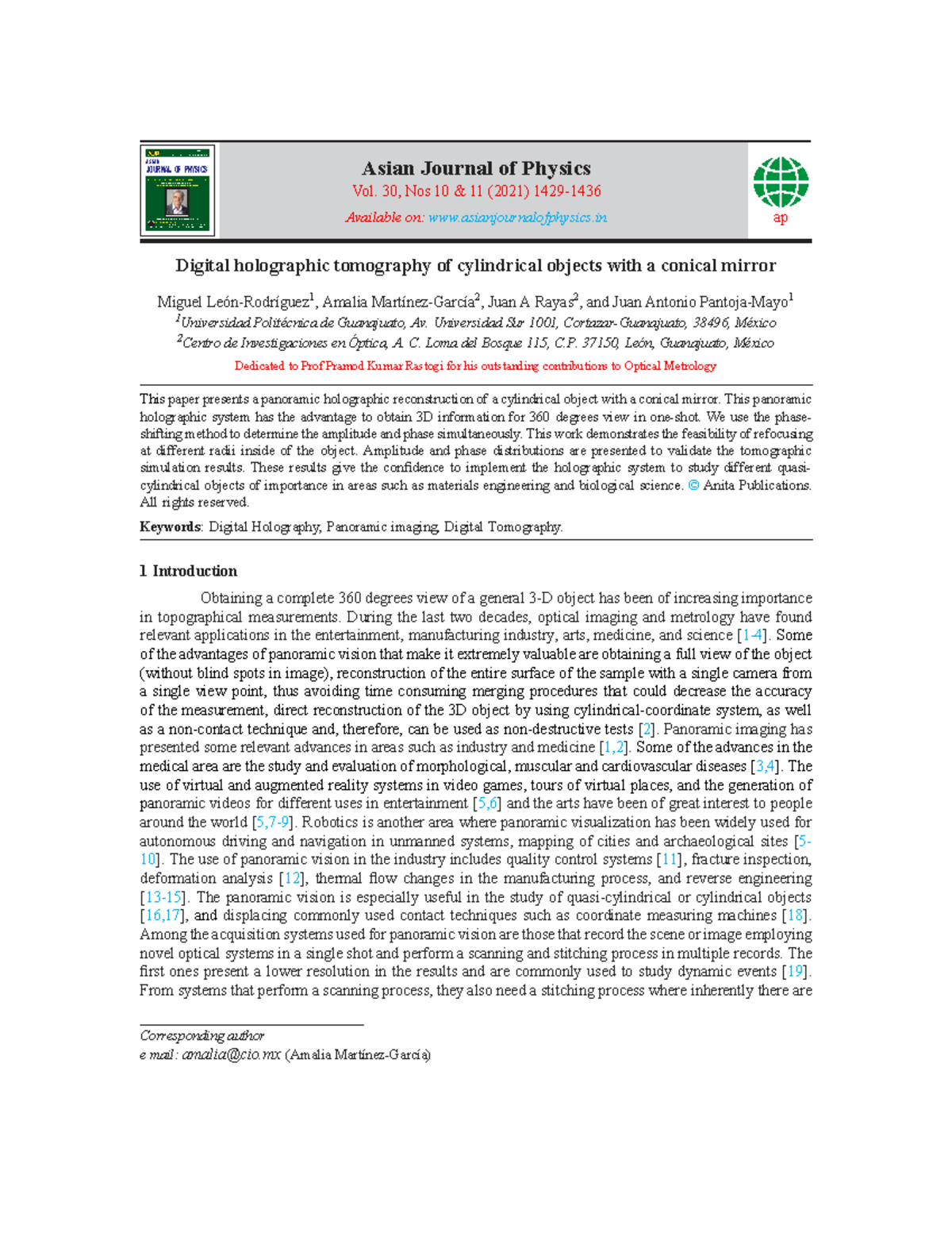 AJP April 26 - metrología óptica - Asian Journal of Physics Vol. 30 ...