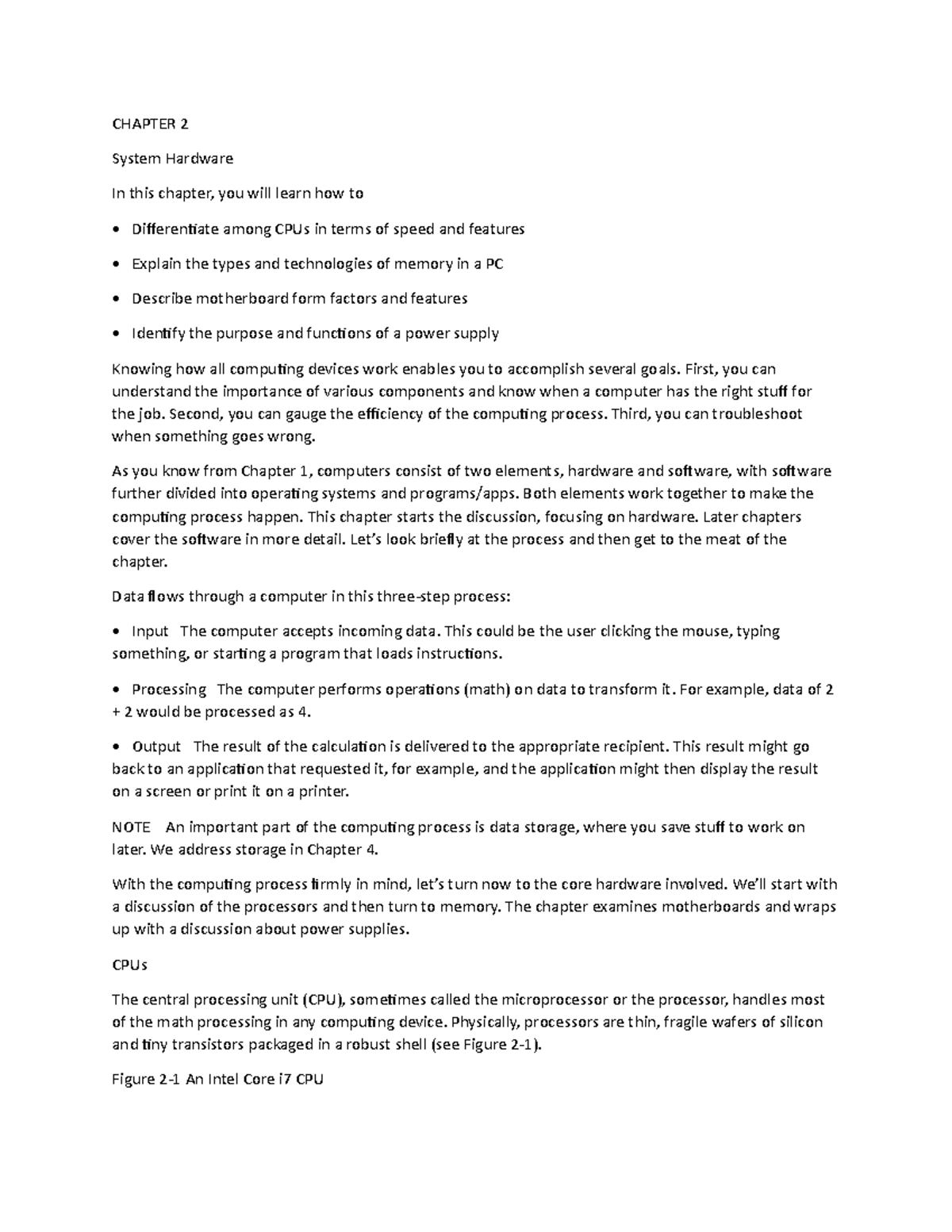 chapter 2 system hard ware notes - CHAPTER 2 System Hardware In this ...