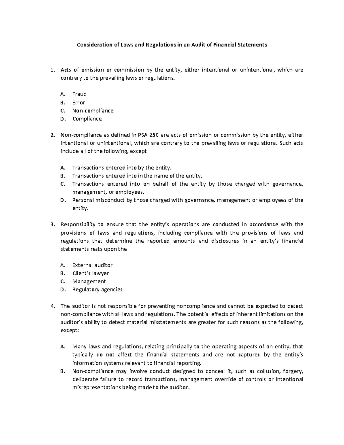 Consideration of Laws and Regulations in an Audit of Financial ...