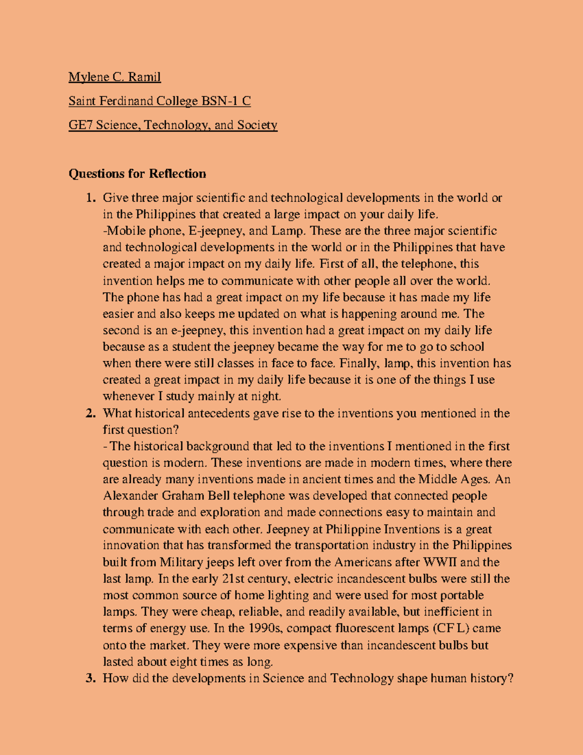 GE7 STS Reflection - This document is an assignment in the course GE7 ...