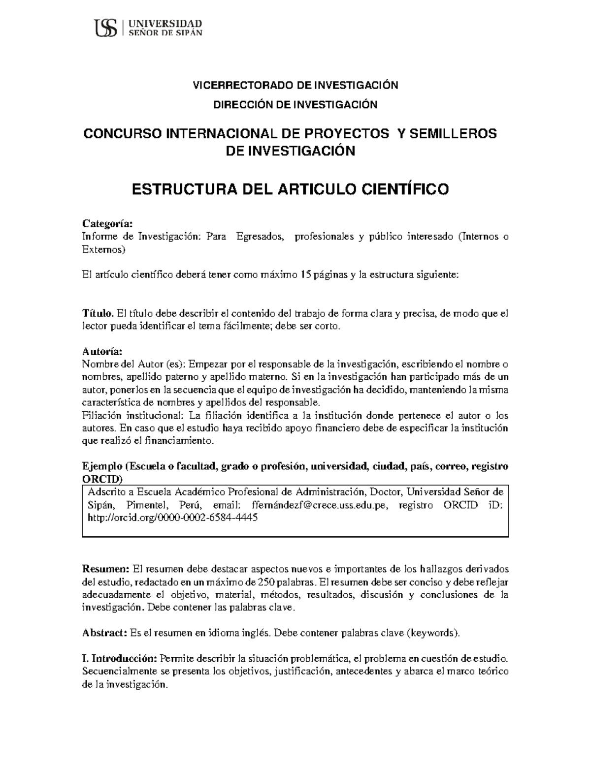 Estructura Articulo Informe Investigacion - VICERRECTORADO DE INVESTIGACIÓN DIRECCIÓN DE - Studocu