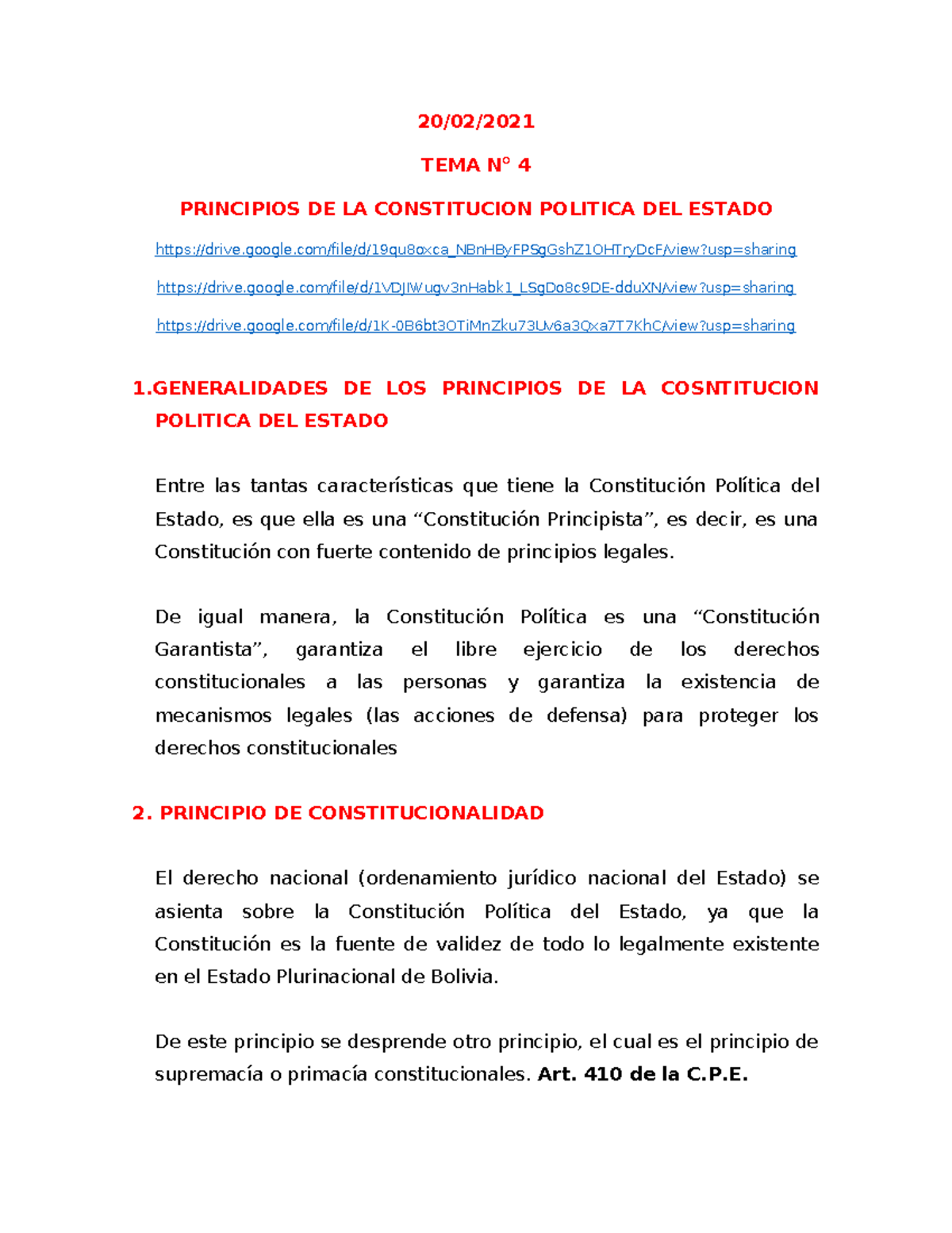 Tema N° 4, Principios de la Constitución Politica del Estado - 20/02 ...