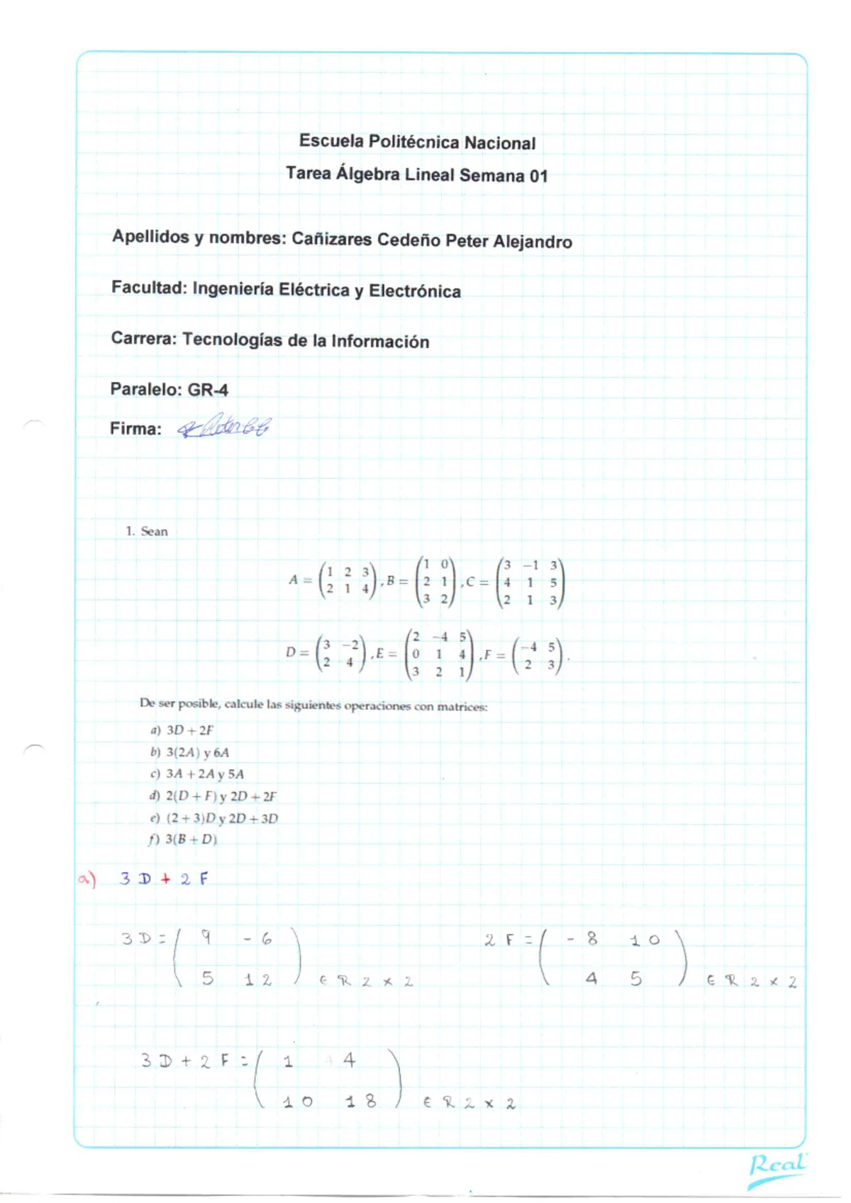 Algebra Ejercicios (3) - ESCUELA POLITÉCNICA NACIONAL ÁLGEBRA LINEAL ...