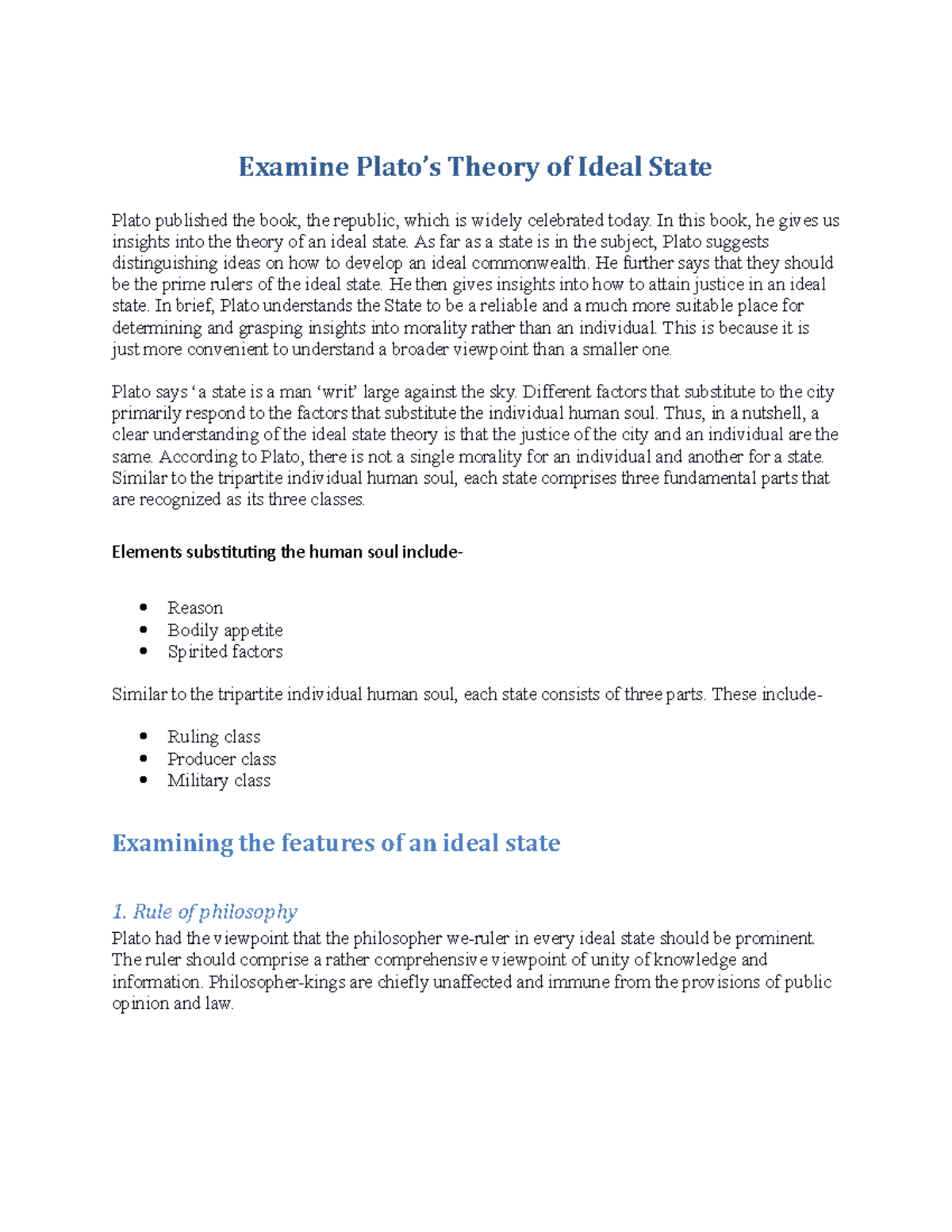 IRP Assignment- Ideal State Theory - Examine Plato’s Theory of Ideal ...