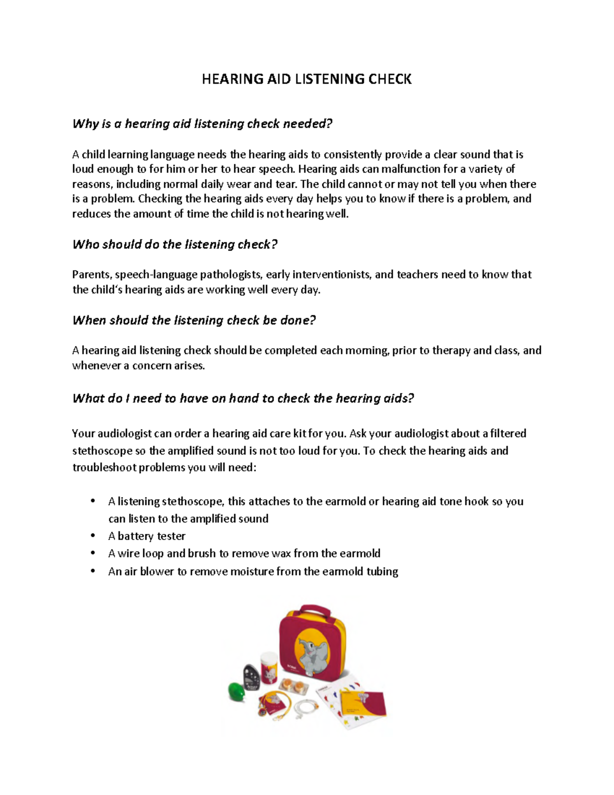 3A Hearing Aid Listening Check - HEARING AID LISTENING CHECK Why is a ...