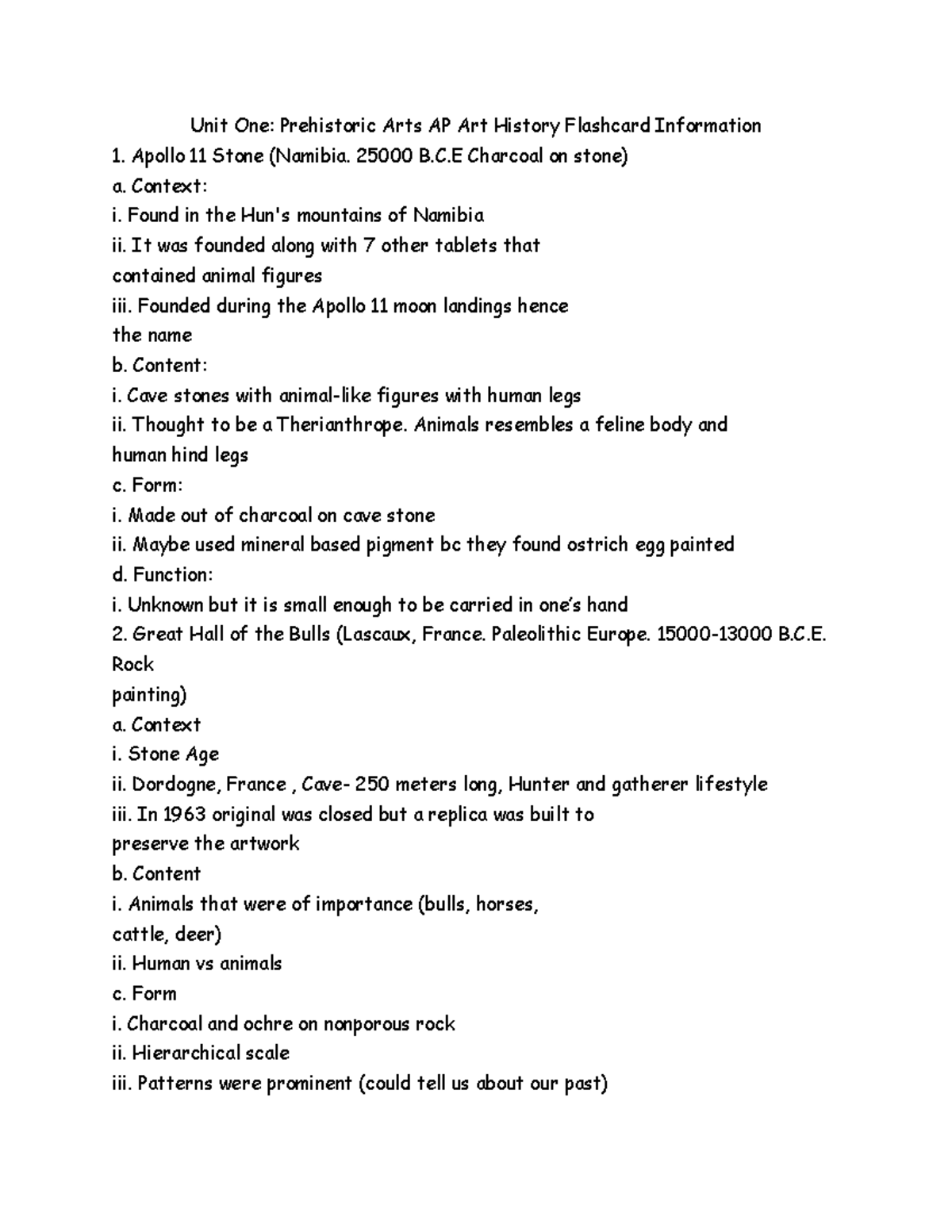 Unit One Prehistoric Arts AP Art History Flashcard Information - 25000 ...