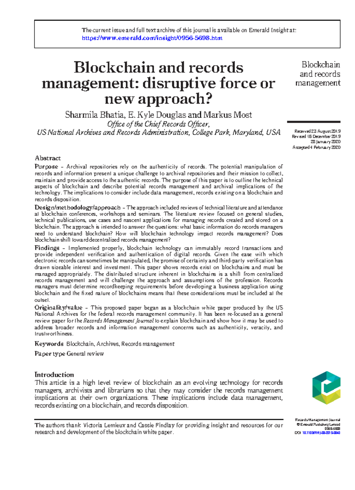 Blockchain and records management - MANAGEMENT INFORMATION SYSTEMS ...