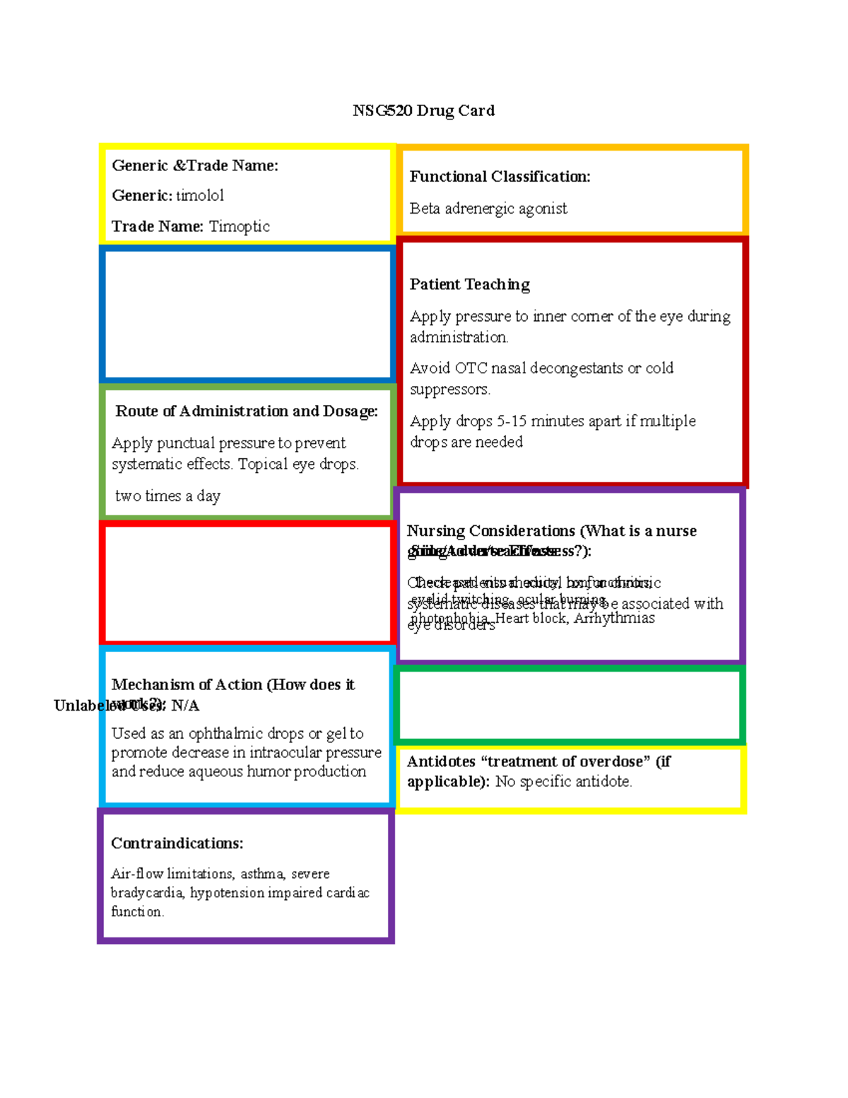 DRUG Card Timolol - drug card - NSG520 Drug Card Generic &Trade Name ...